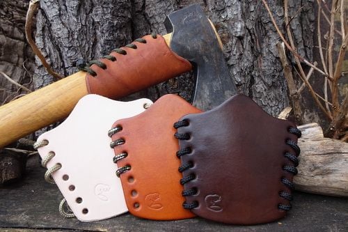 Hand Crafted - Leather Axe Over Strike Protector / Axe Collar Guard (45 ...