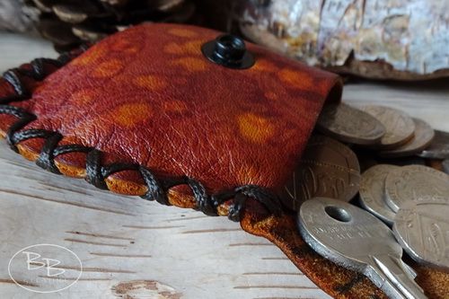 Hand Painted Leather Coin Purse - Hand Cross Stitched