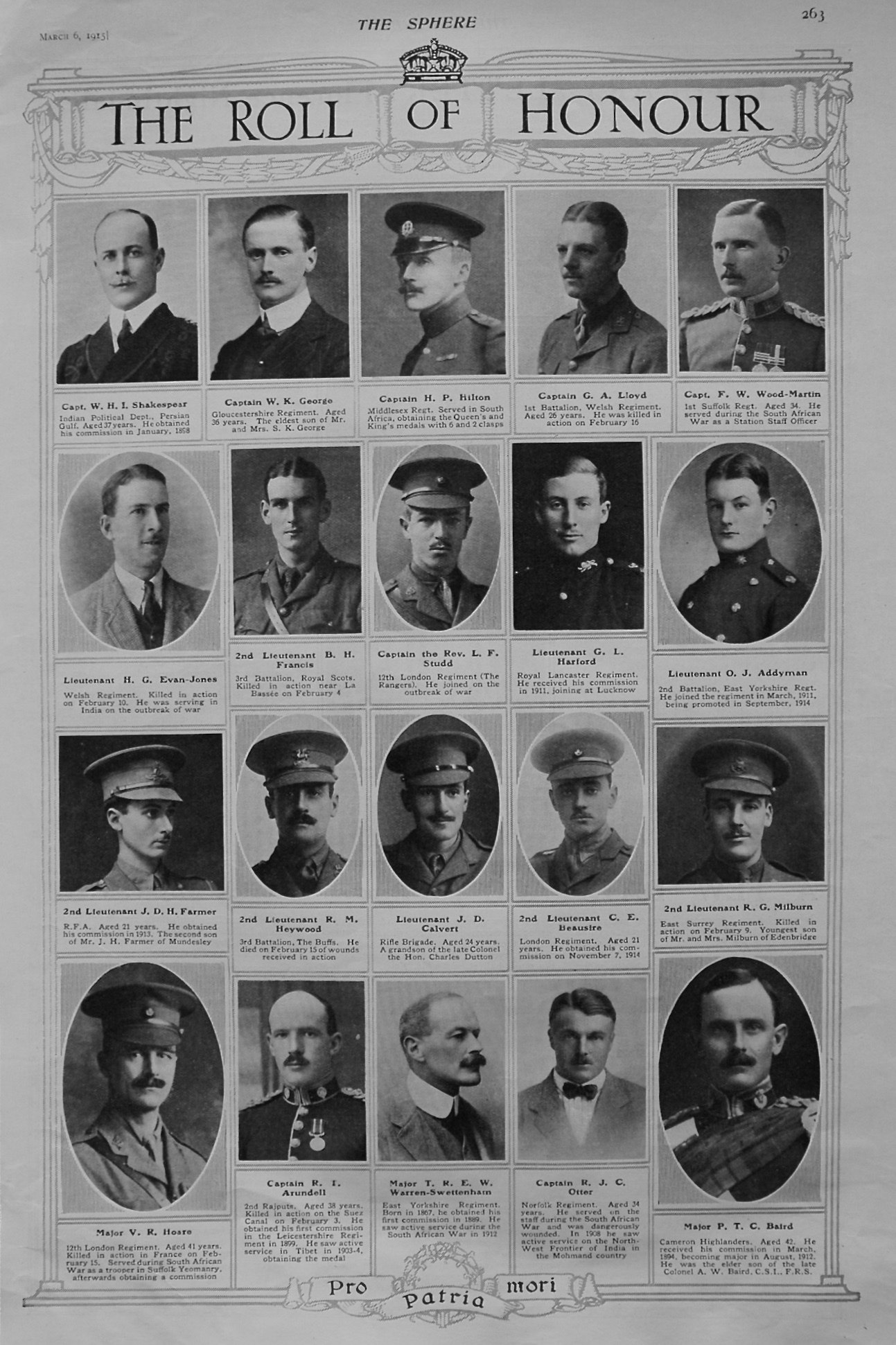 The Roll of Honour. March 6th 1915,