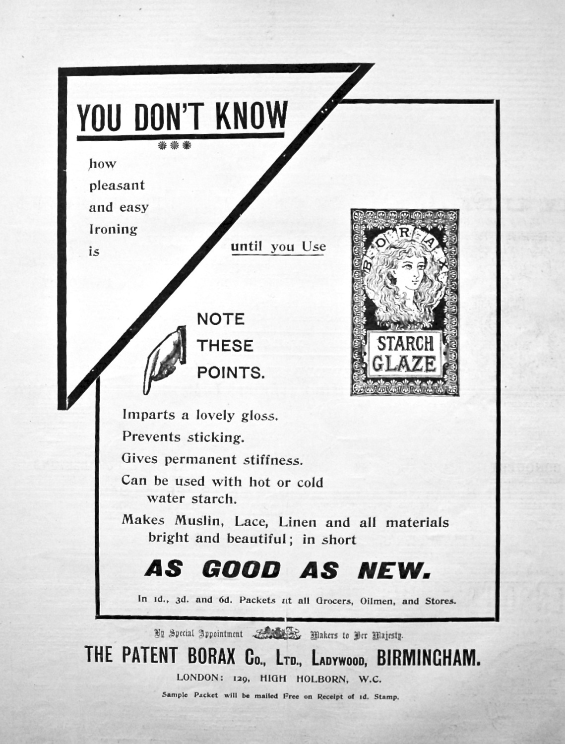Borax Starch Glaze. 1898.