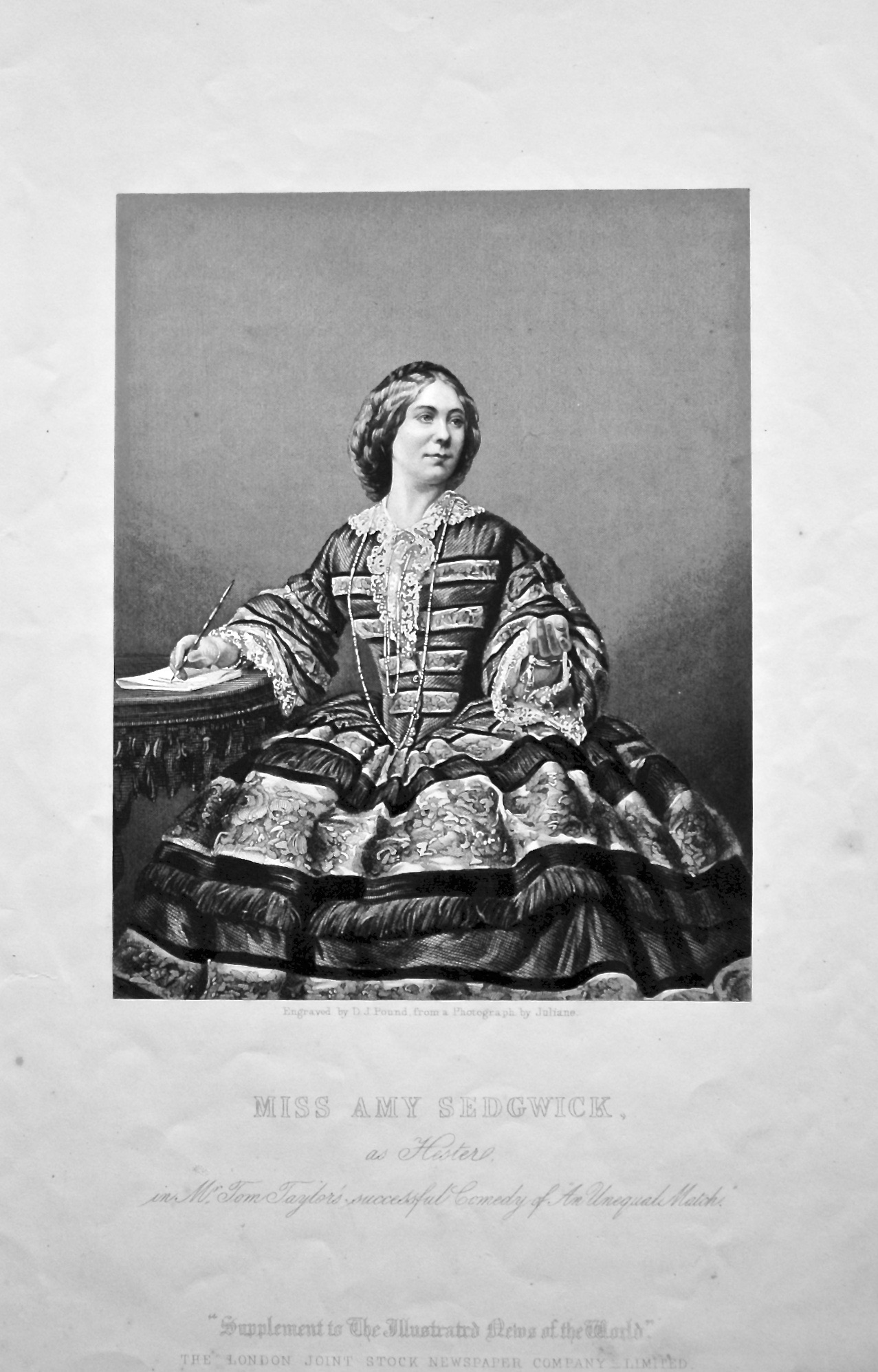 Miss Amy Sedgwick, as Hester, in Mr. Tom Taylor's successful Comedy of "An Unequal Match." 1858c.