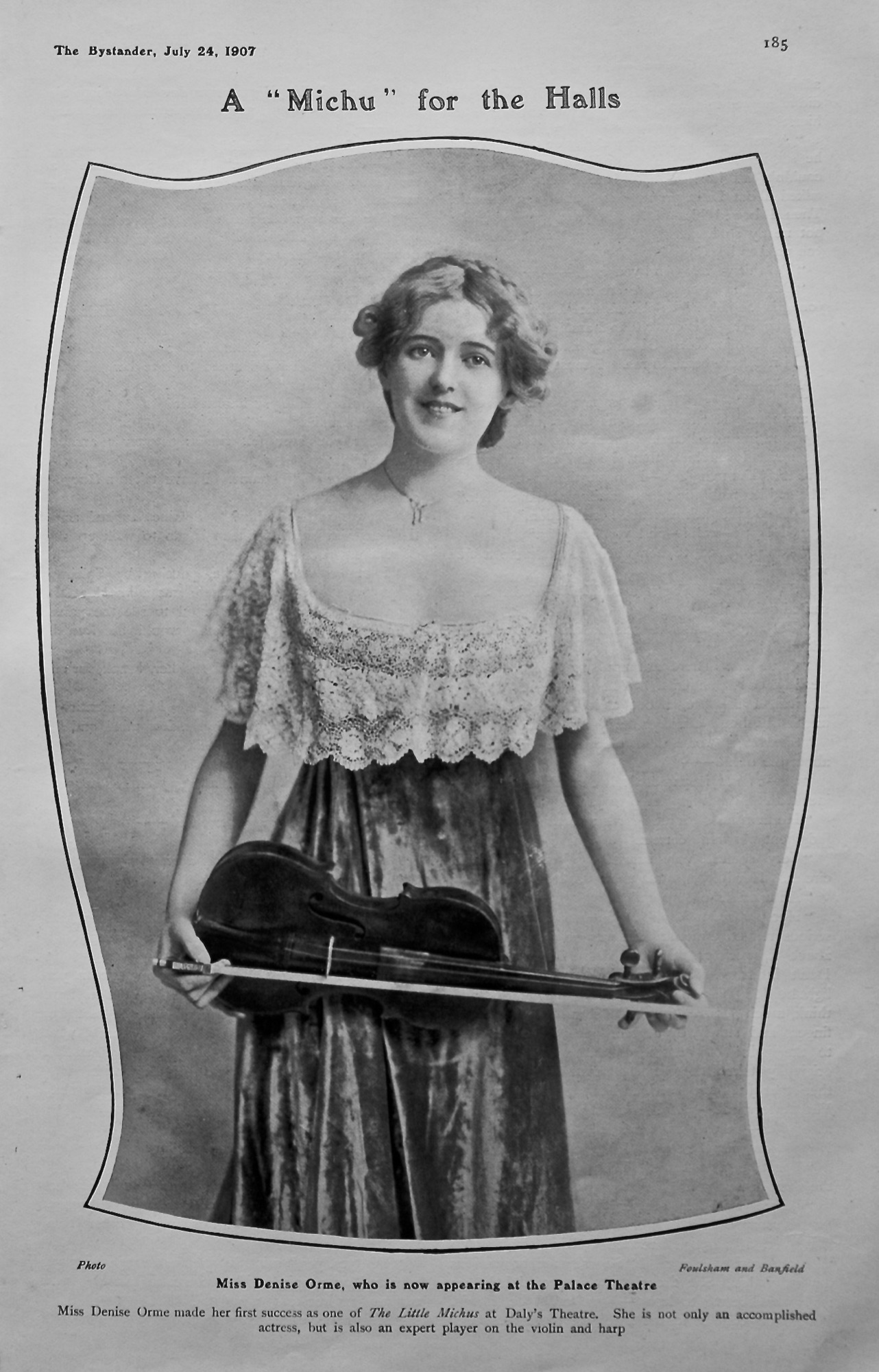 A "Michu" for the Halls : Miss Denise Orme, who is now appearing at the Palace Theatre. 1907.