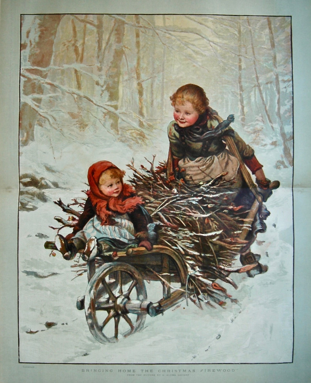 "Bringing Home The Christmas Firewood". 1886.