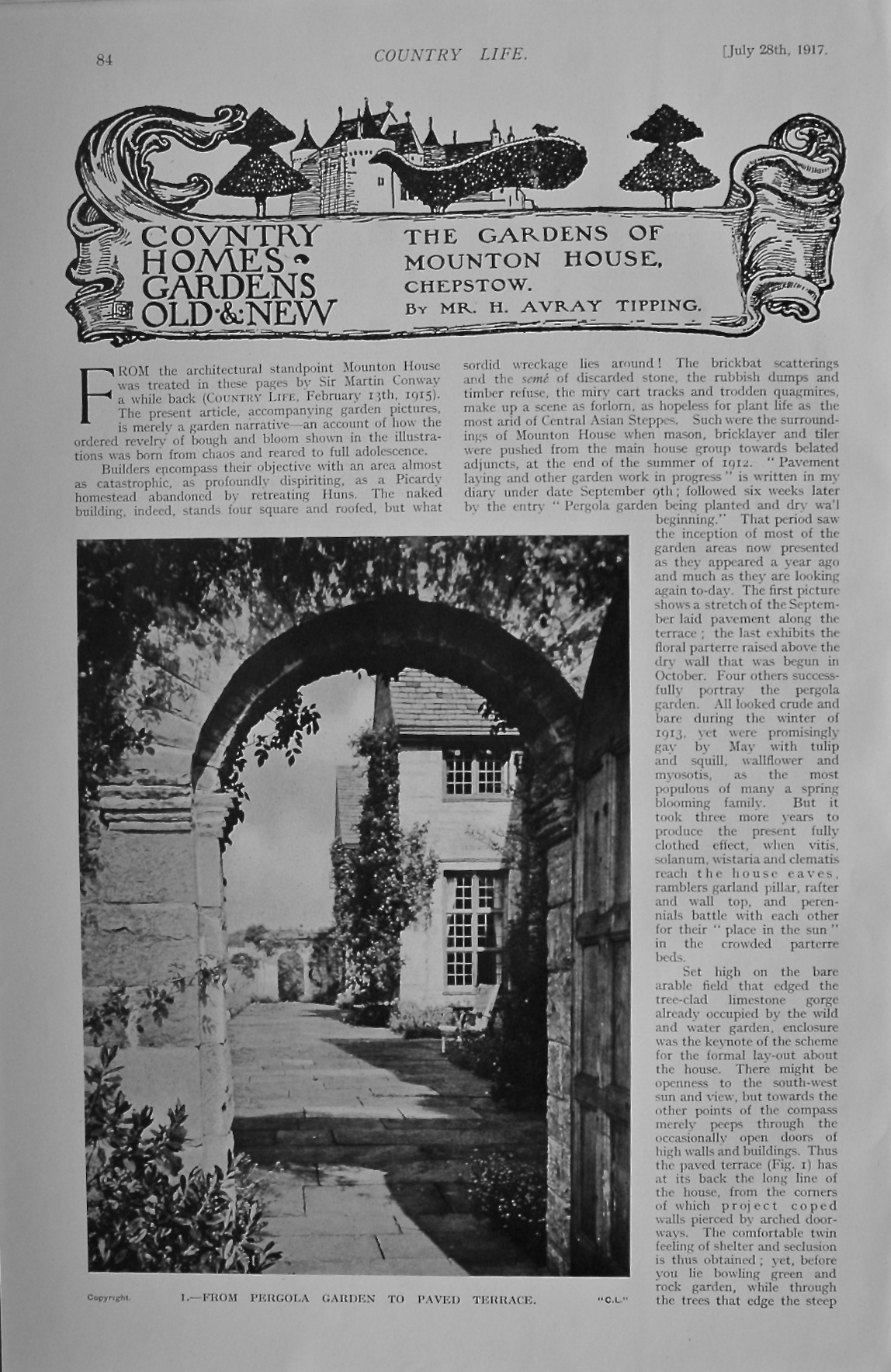 Gardens of Mounton House, Chepstow. 1917.