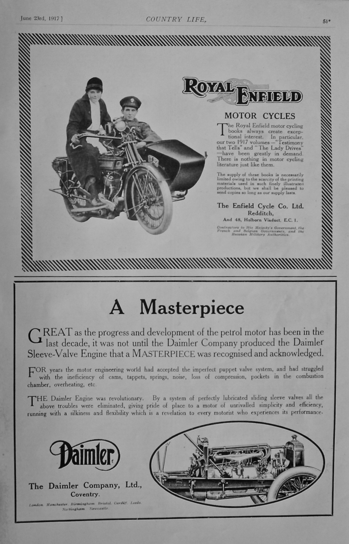 Royal Enfield and Daimler Adverts