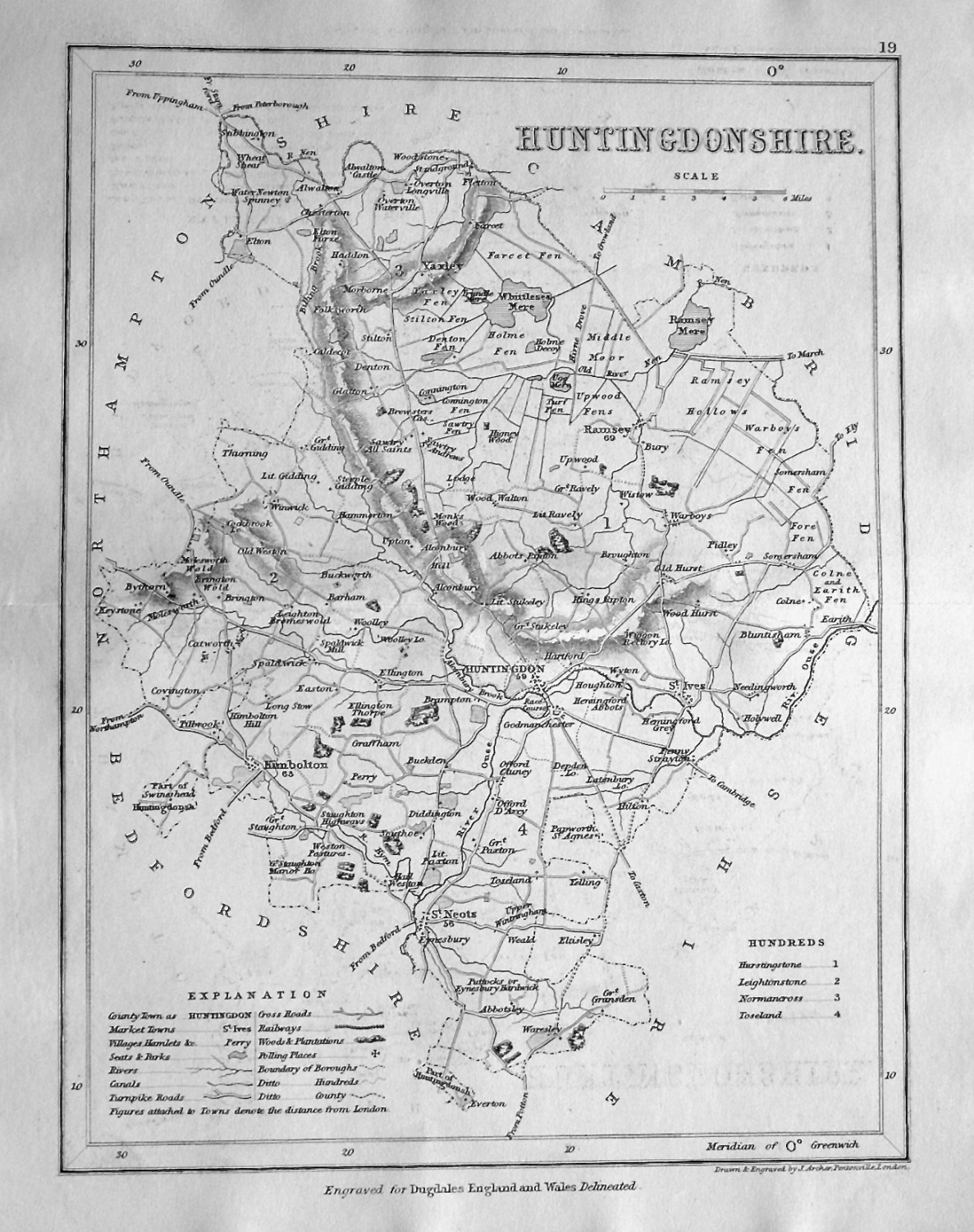 Huntingdonshire. (Map) 1845.