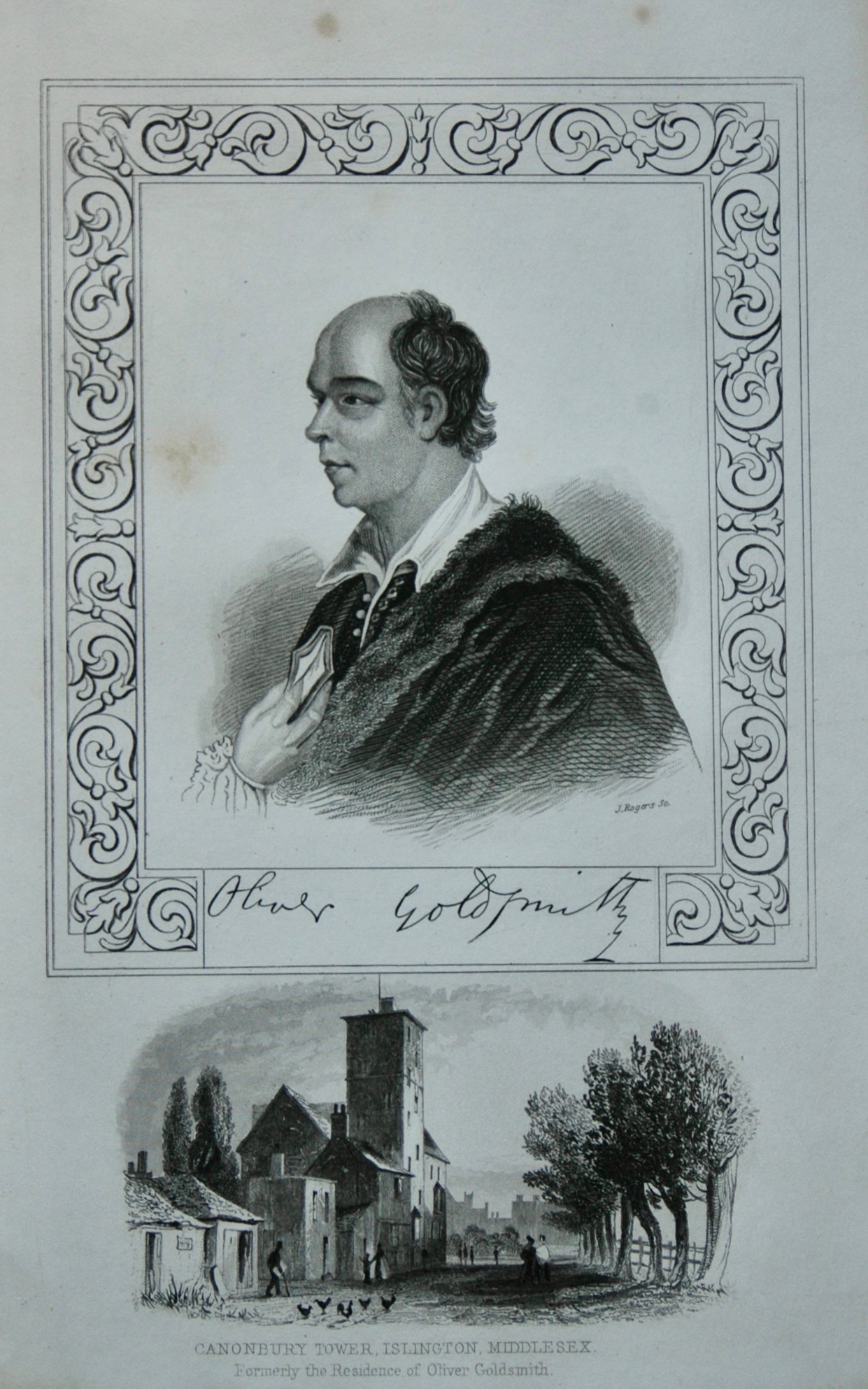 Oliver Goldsmith, & Canonbury Tower, Islington, Middlesex. 1845.