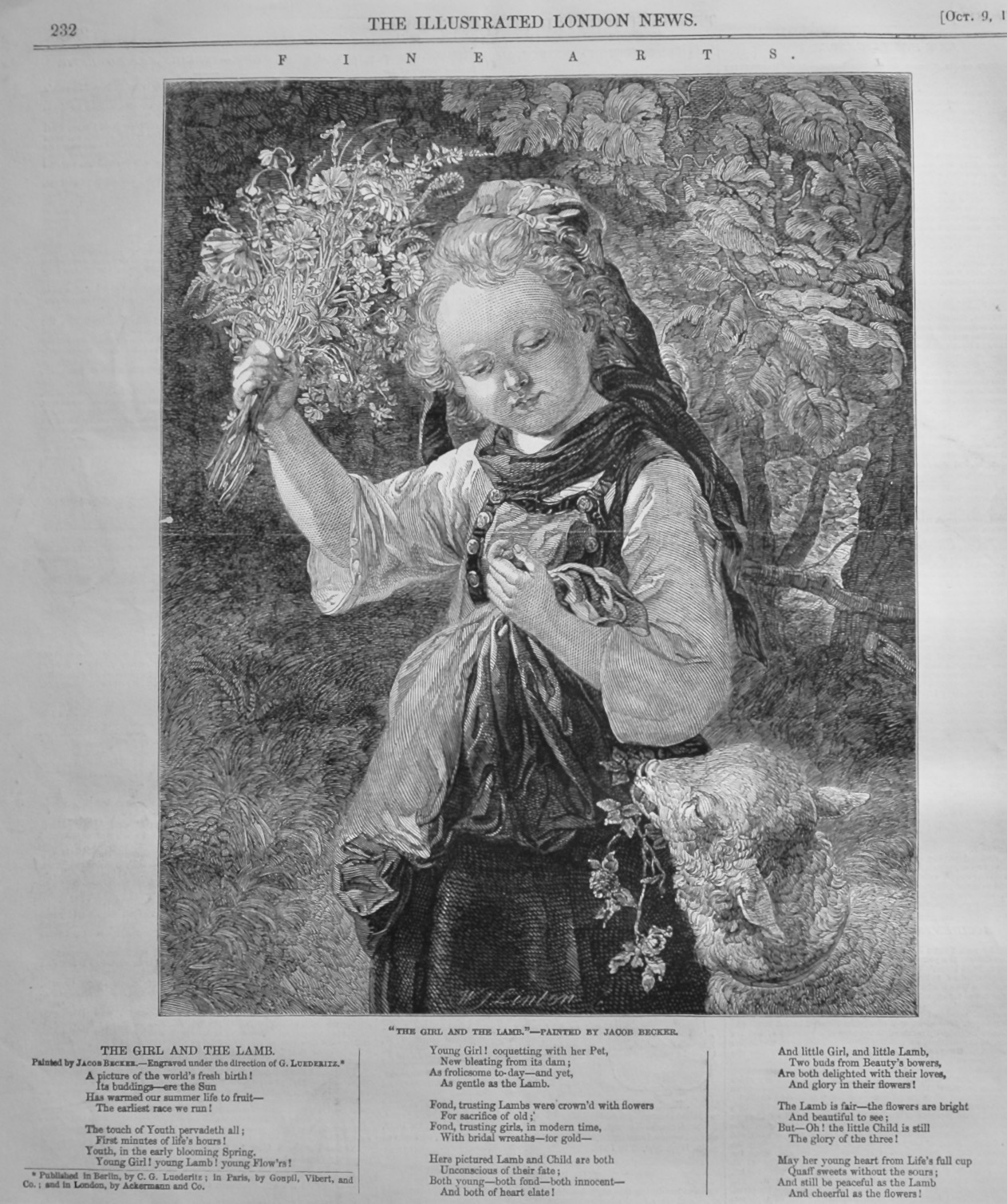 "The Girl and the Lamb."- Painted by Jacob Becker. 1847.