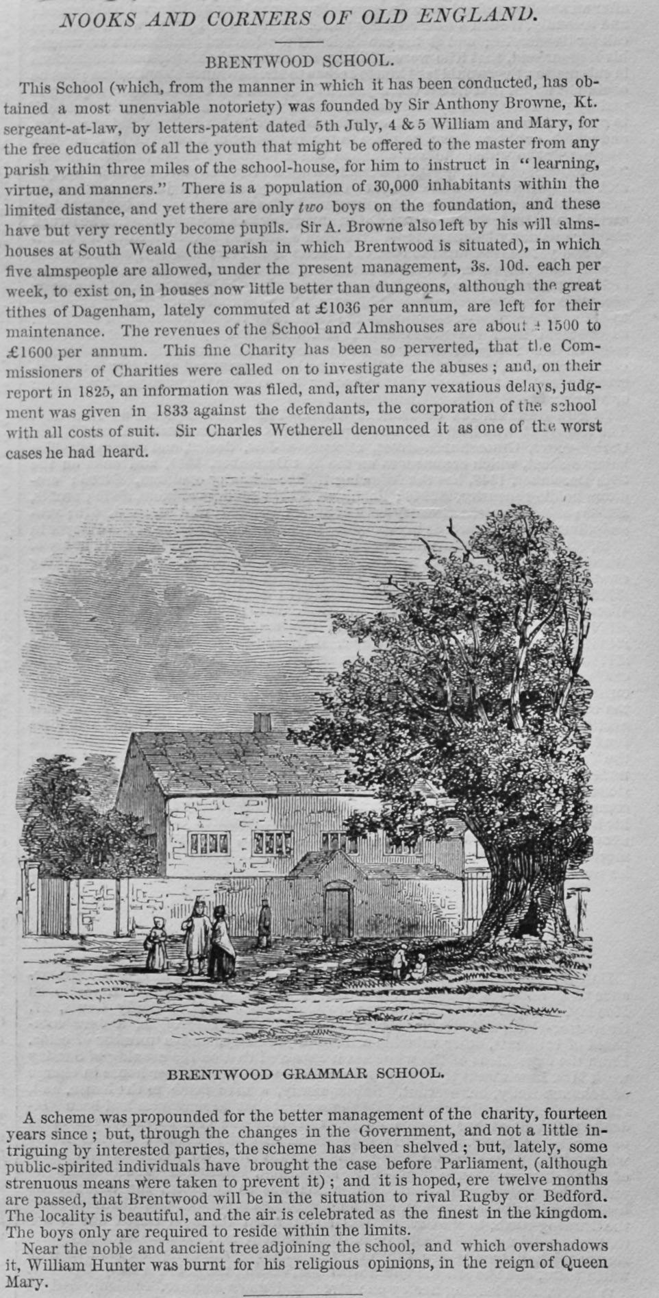 Nooks And Corners Of Old England Brentwood Grammar School 1848