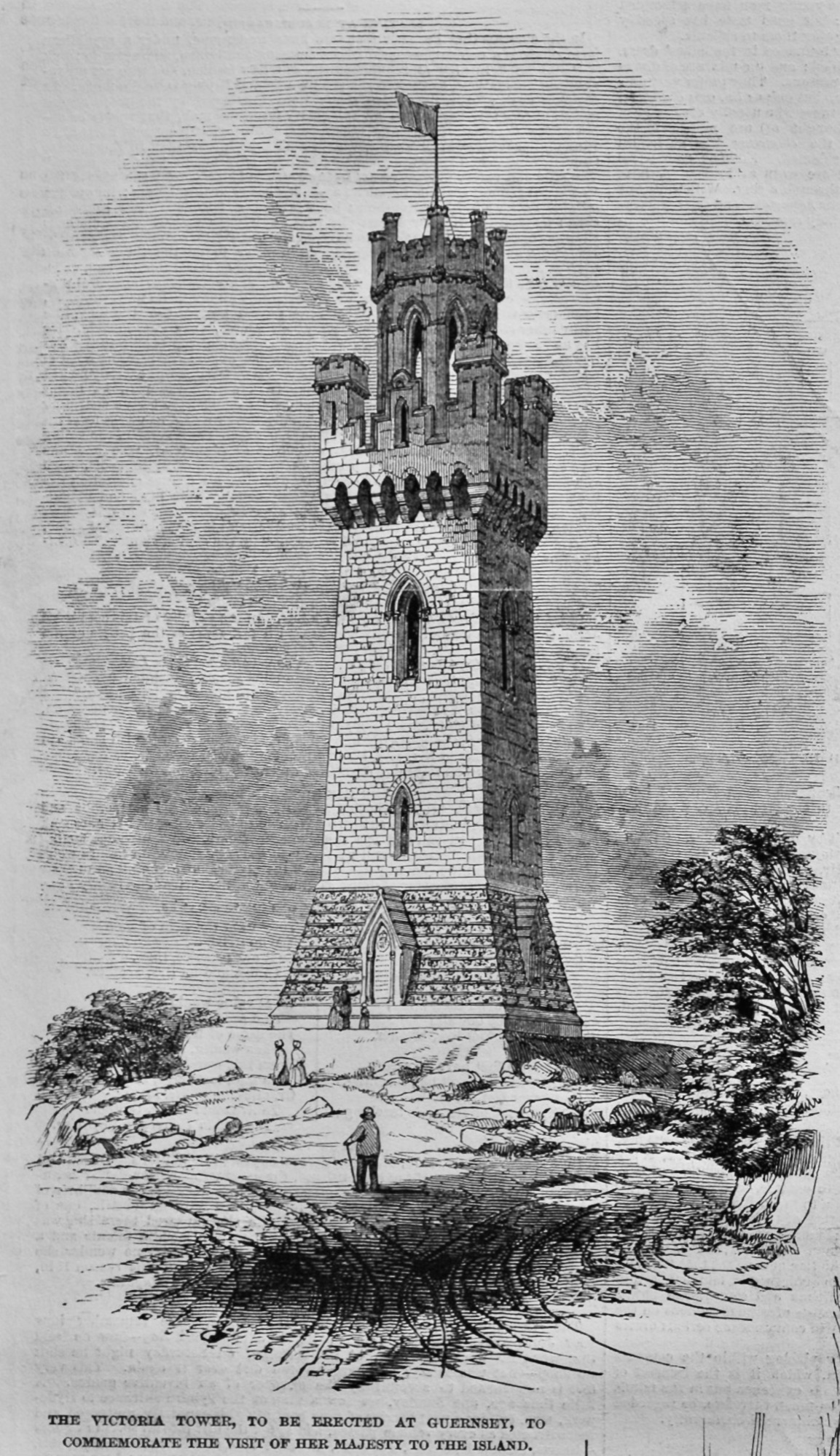 The Victoria Tower, to be erected at Guernsey, to commemorate the Visit ...