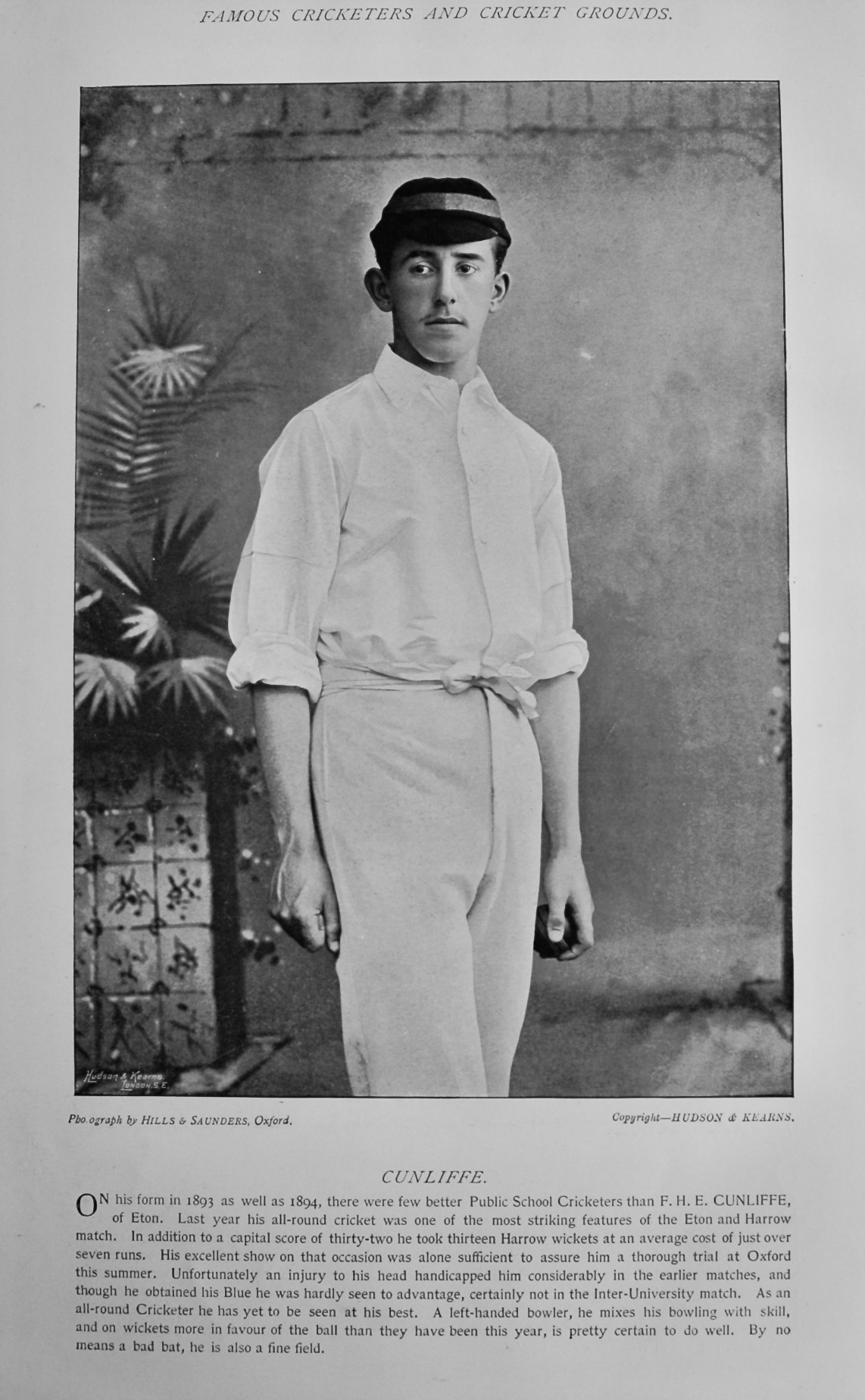 Foster Hugh Egerton Cunliffe. & Francis Eden Lacey. 1895. (Cricketers).