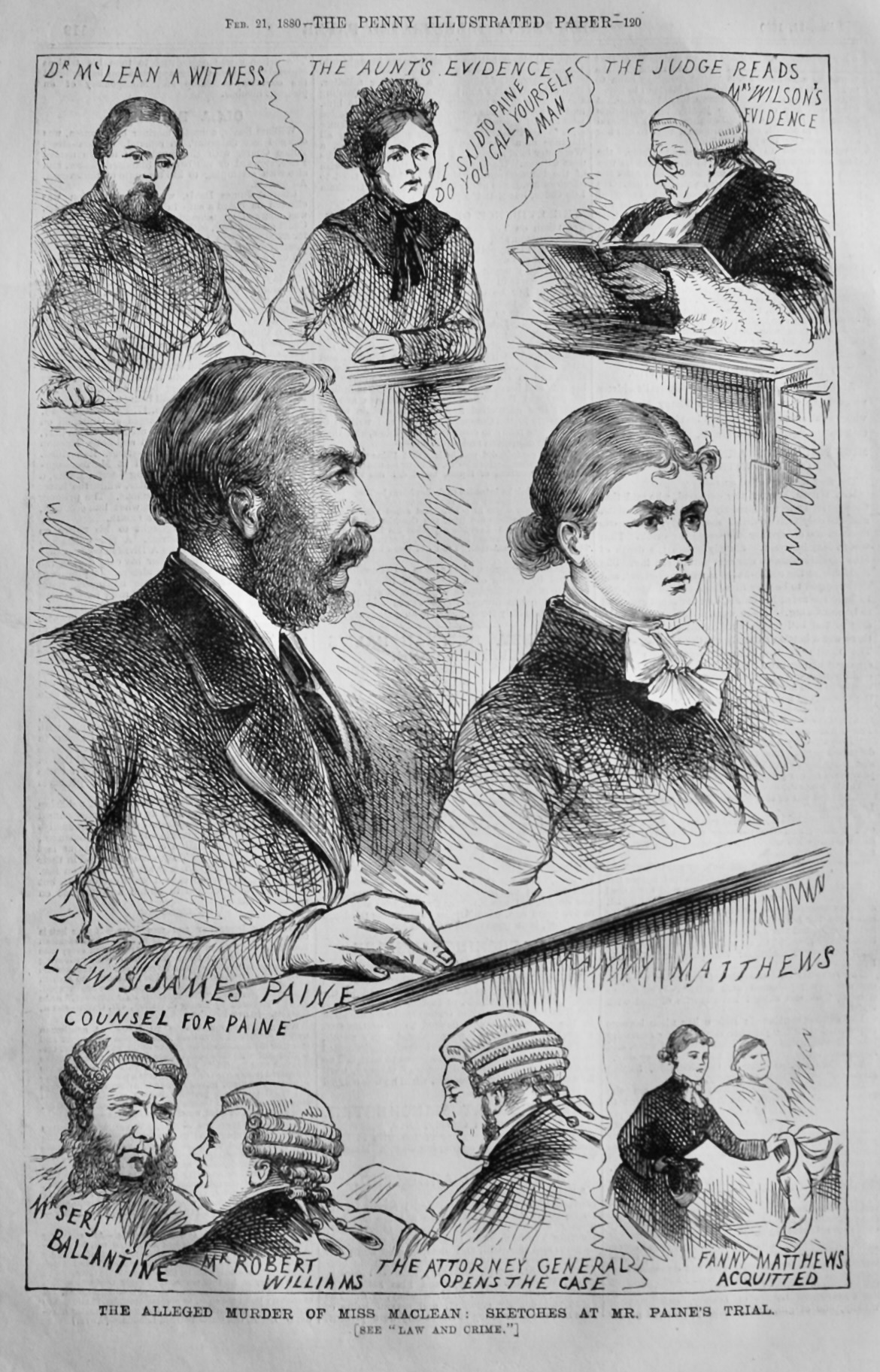 The Alleged Murder of Miss Maclean : Sketches at Mr. Paine's Trial. 1880.