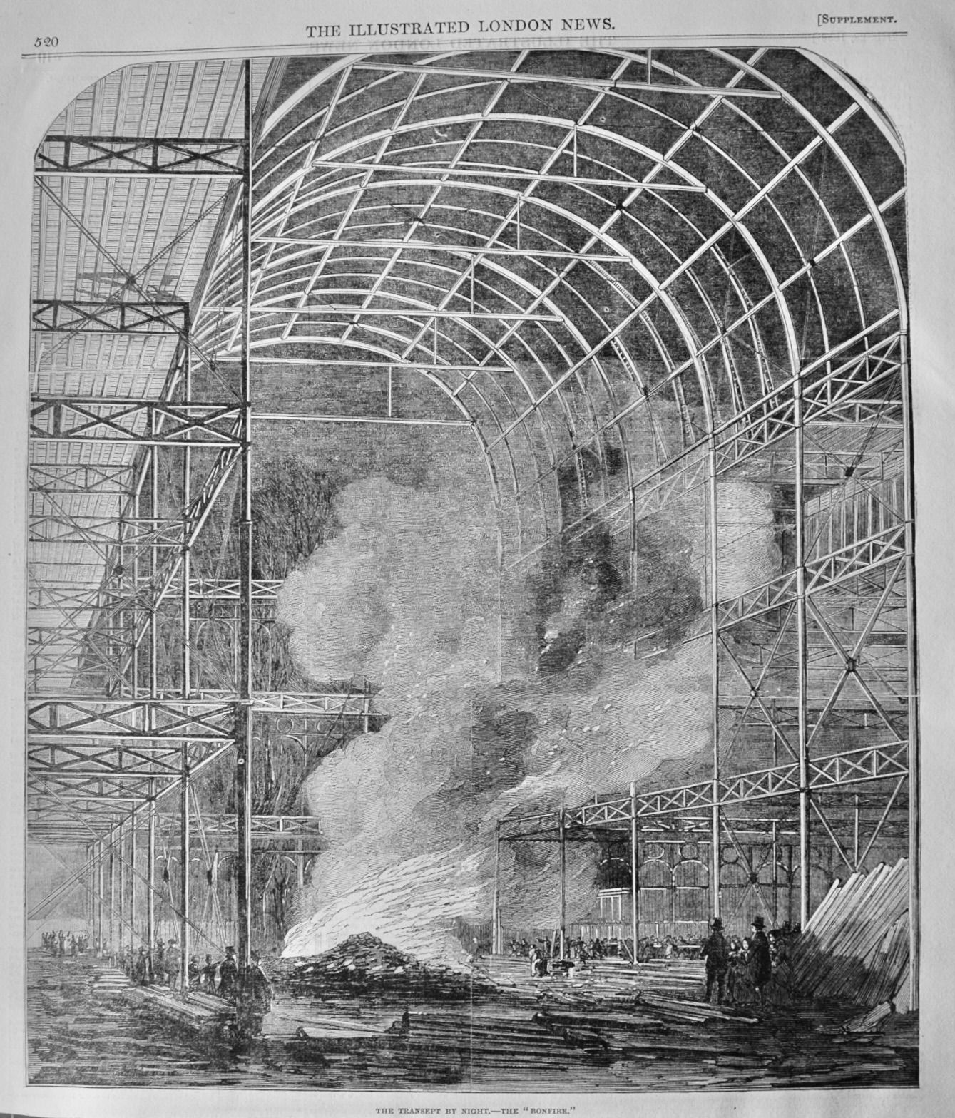 The Great Exhibition of 1851 : The Transept by Night.- The "Bonfire." 1850.