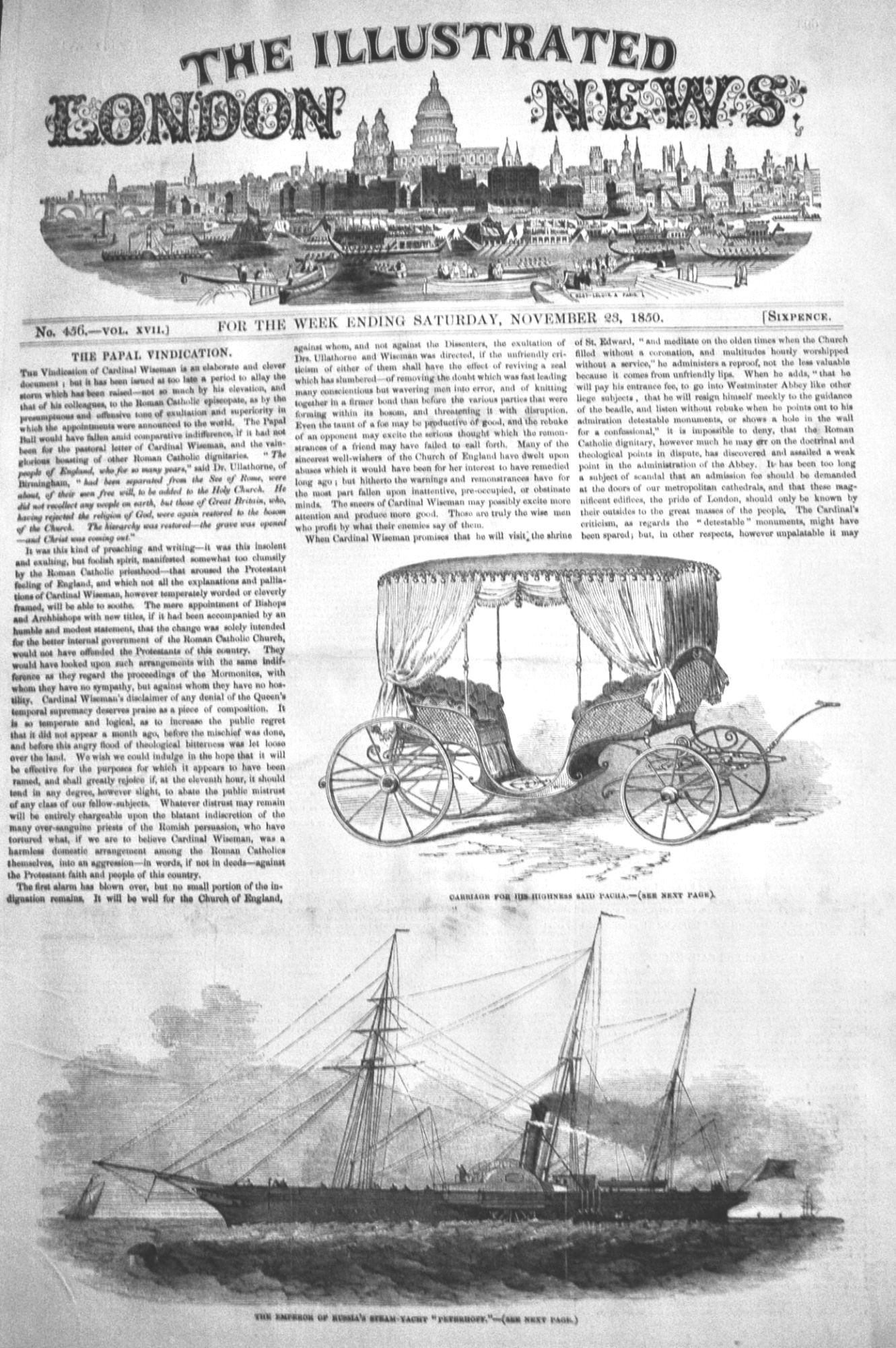 The Emperor of Russia's Steam-Yacht "Peterhoff." 1850.