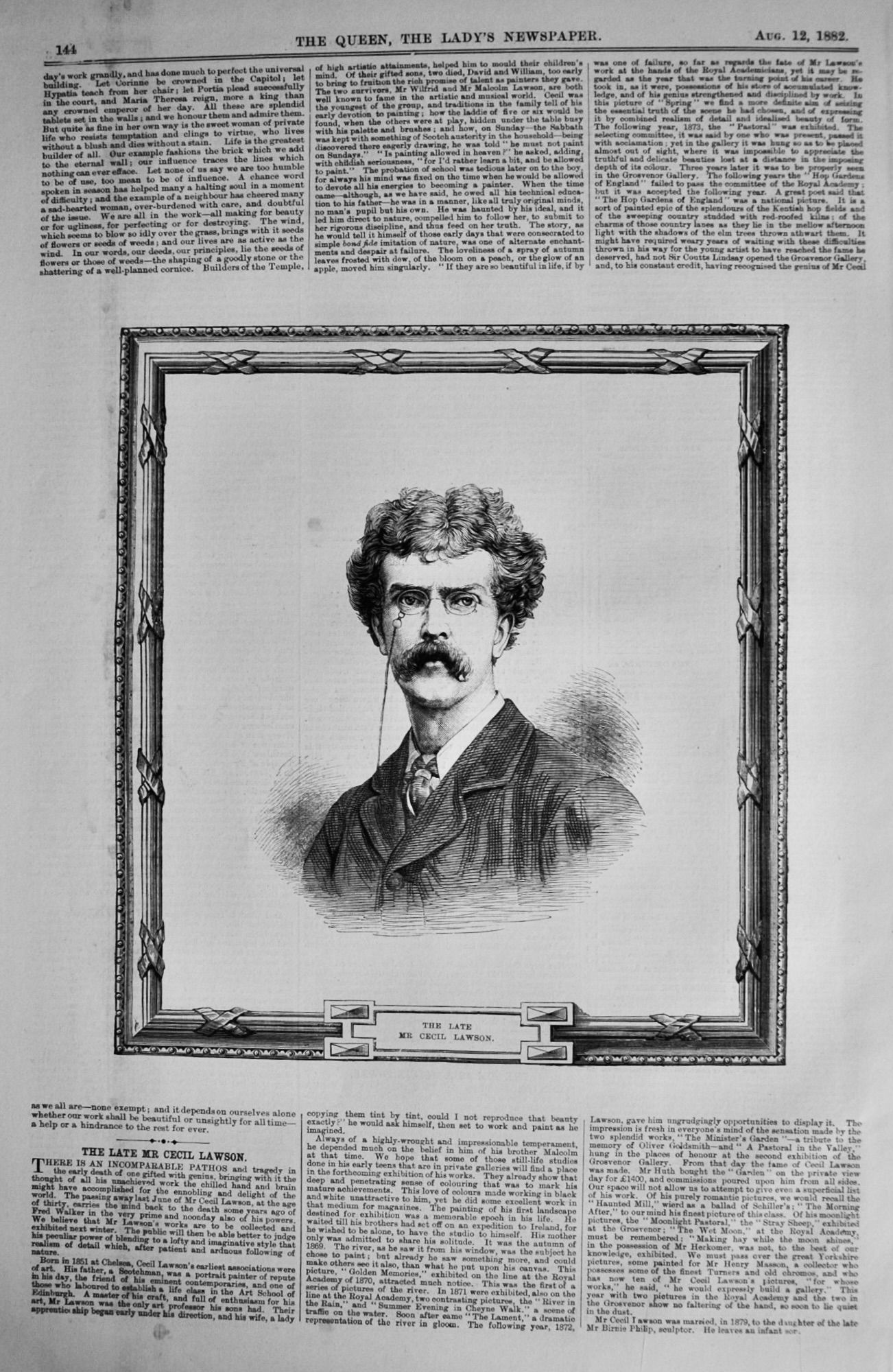 The Late Mr. Cecil Lawson. (Artist). 1882.