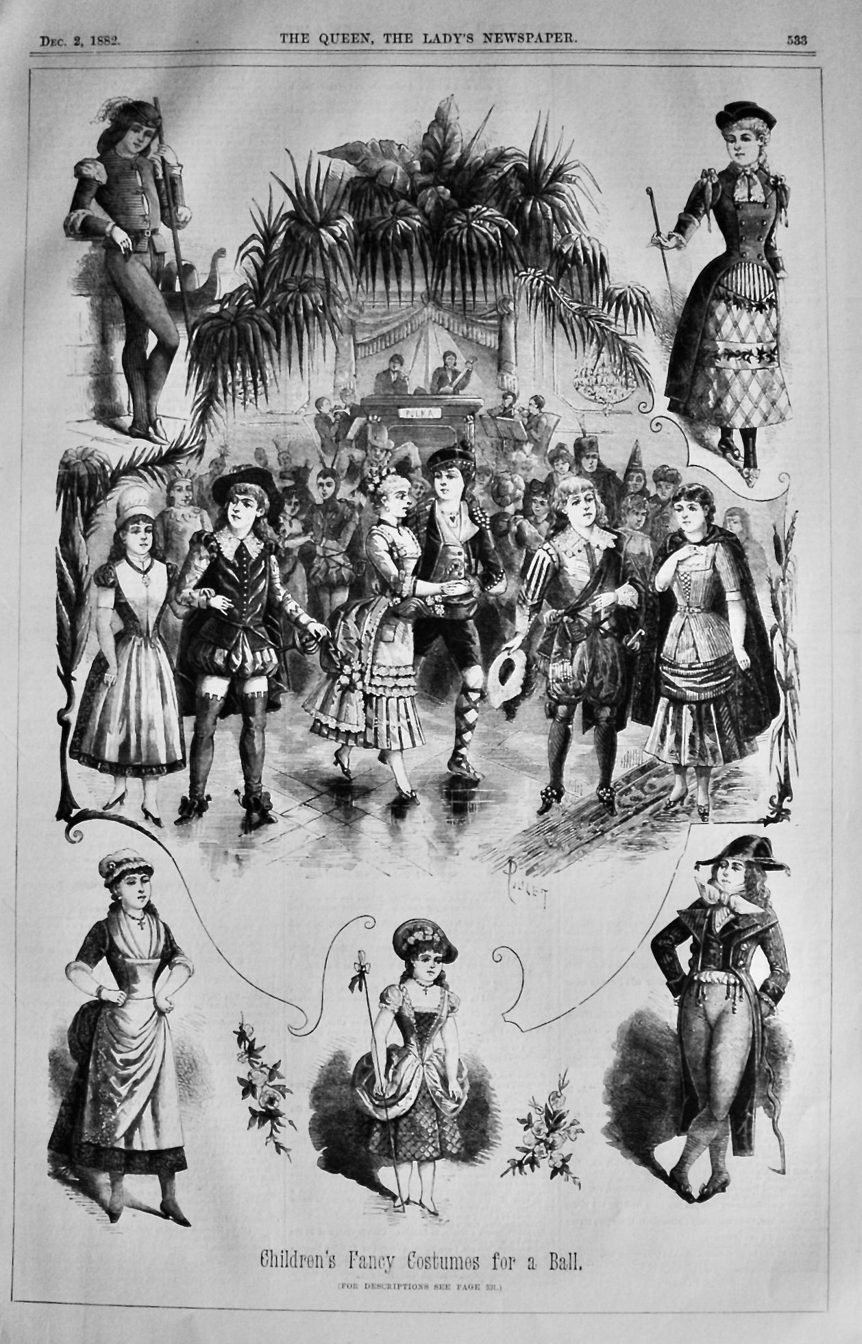 Children's Fancy Costumes for a Christmas Party. 1882.