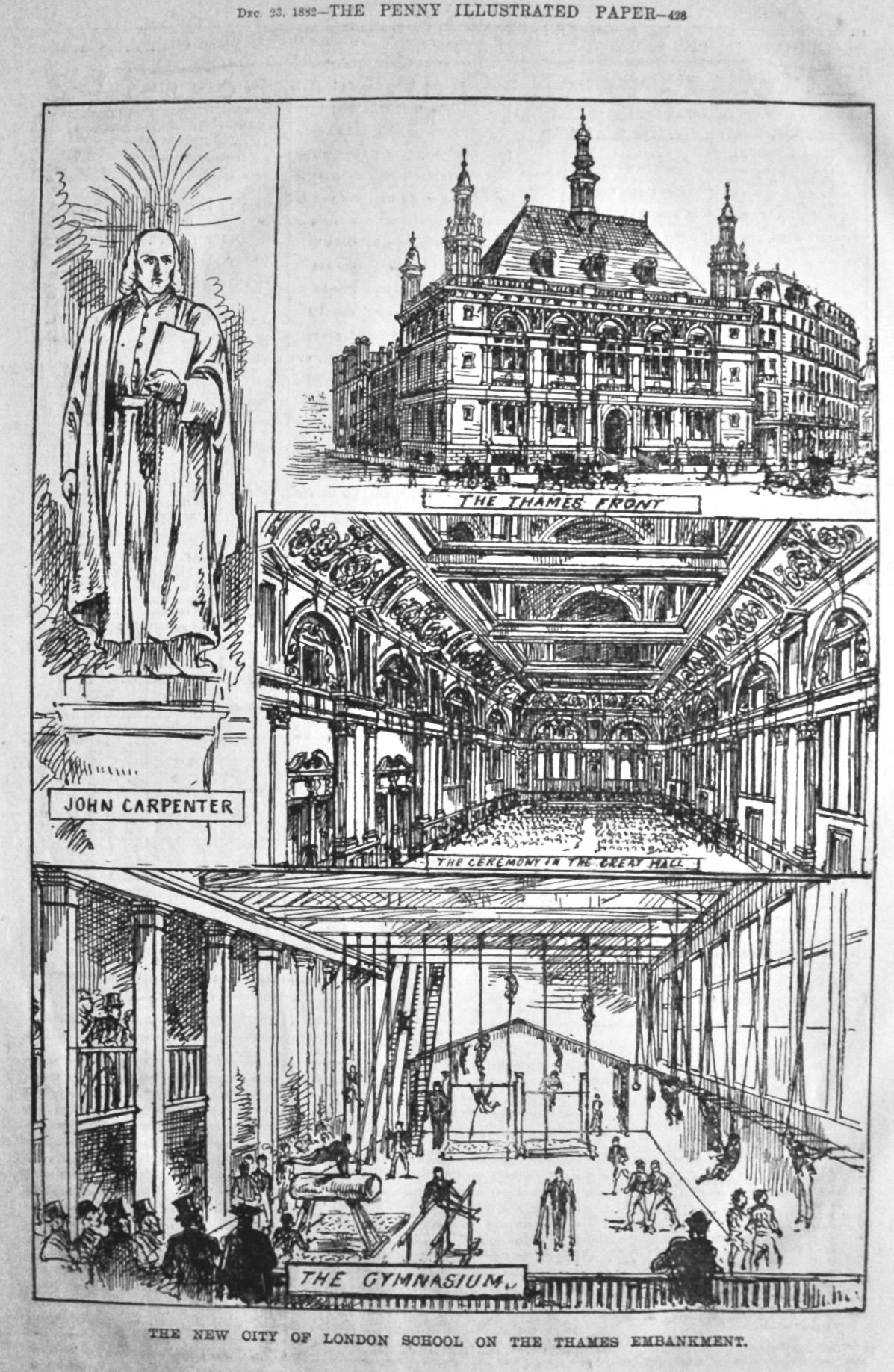 The New City of London School on the Thames Embankment. 1882.