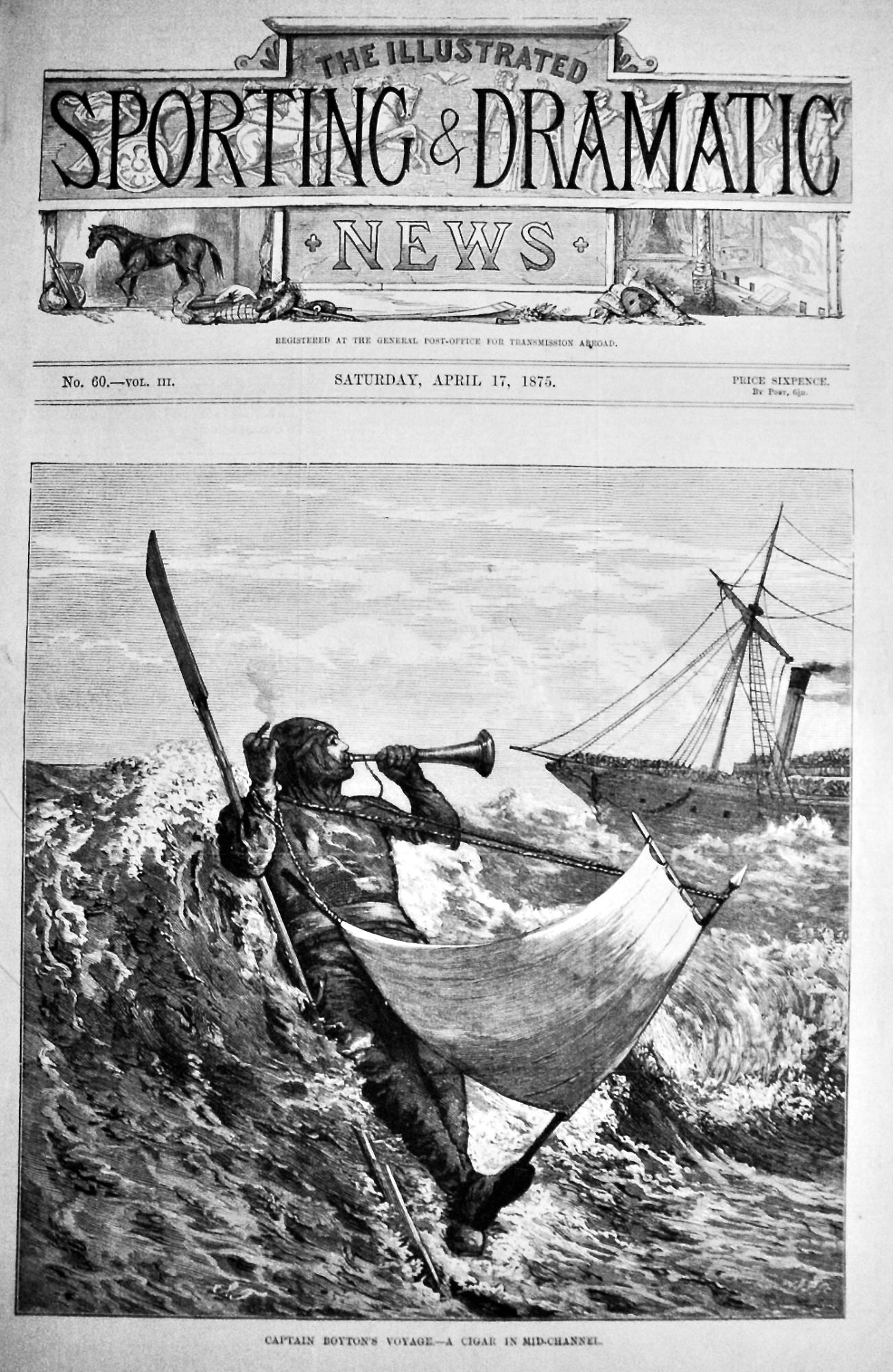 Captain Boyton's Voyage.- A Cigar in Mid-Channel. 1875.