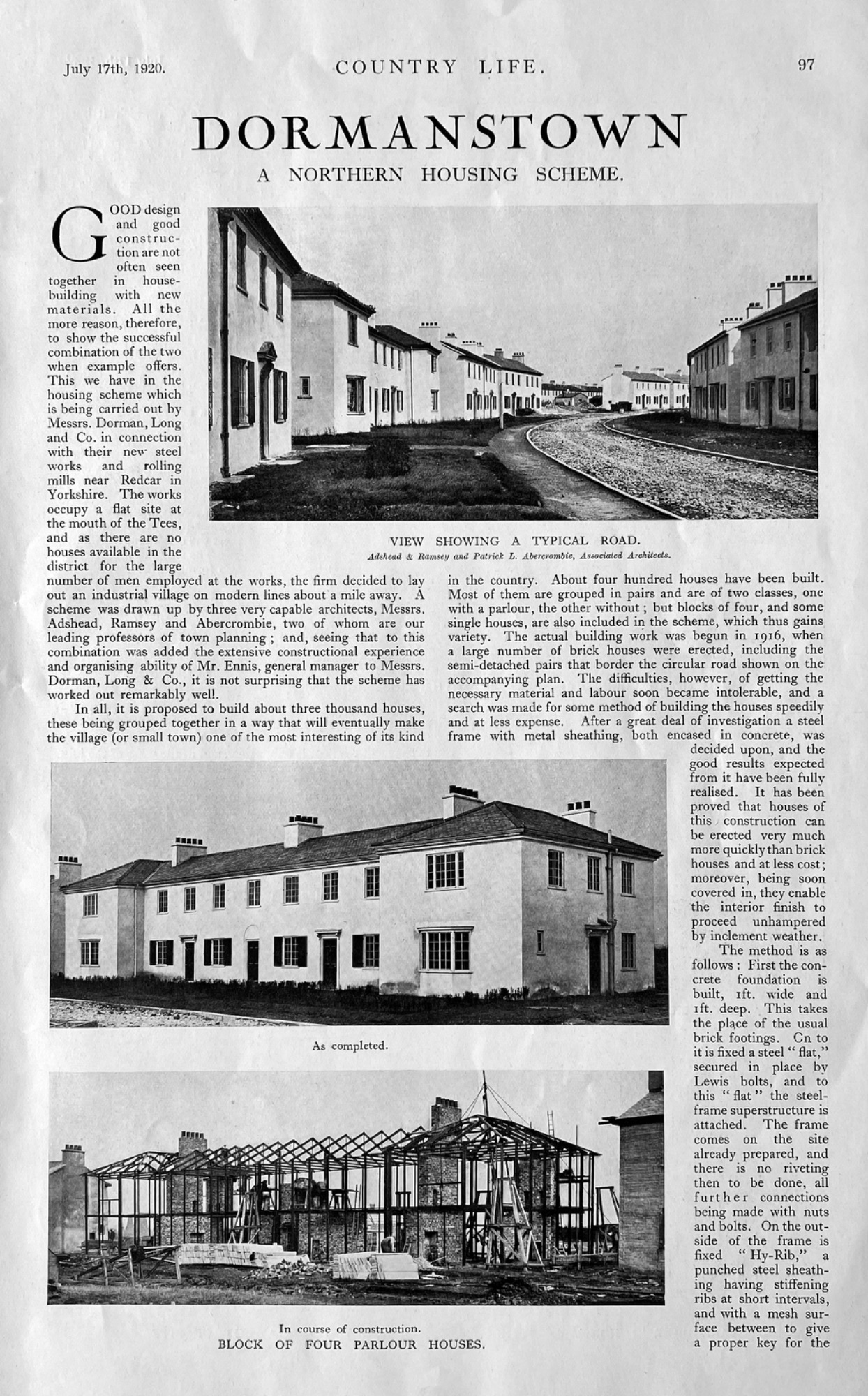 Dormanstown, a Northern Housing Scheme. 1920.