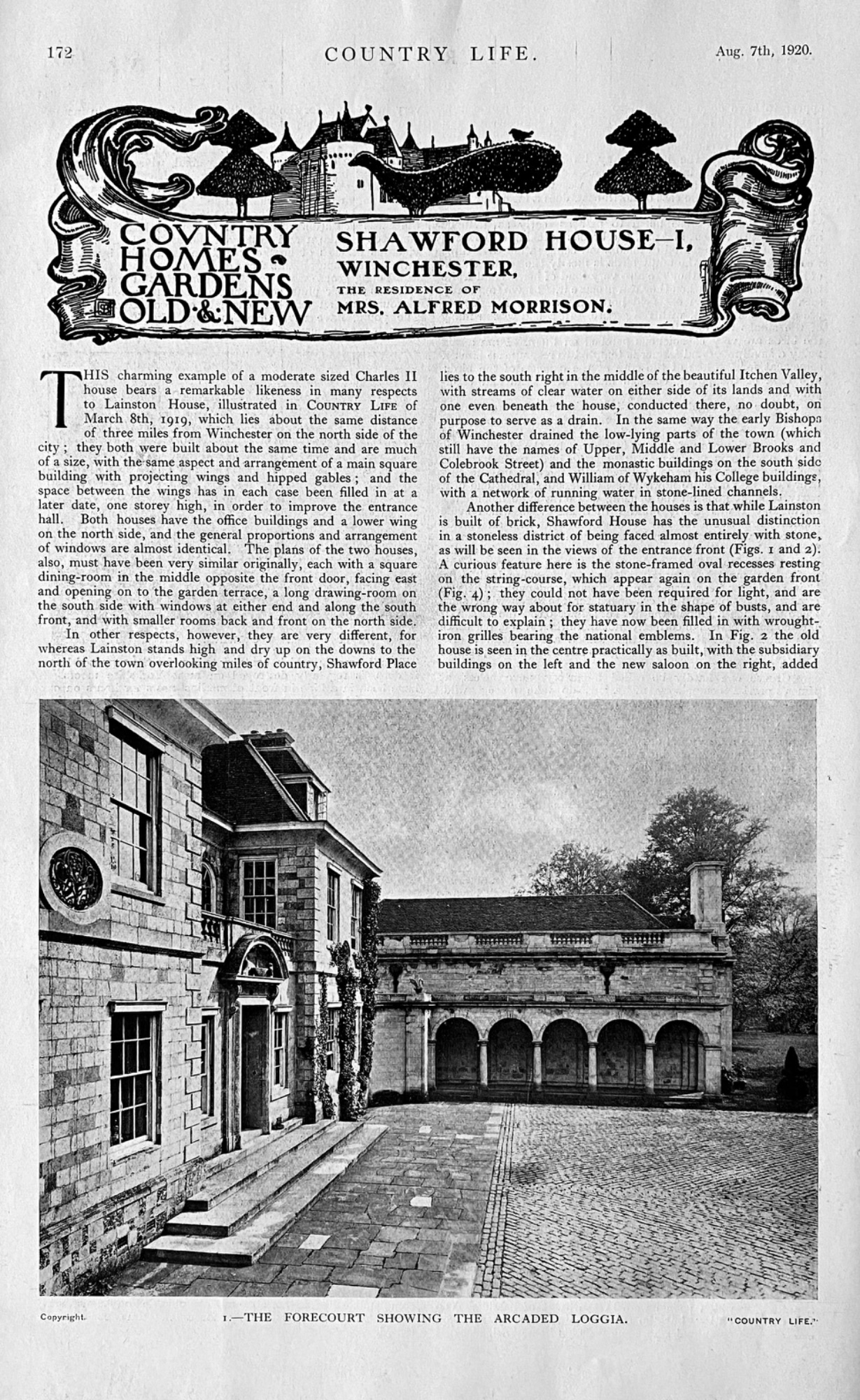 Shawford House- I, Winchester, the Residence of Mrs. Alfred Morrison. 1920.
