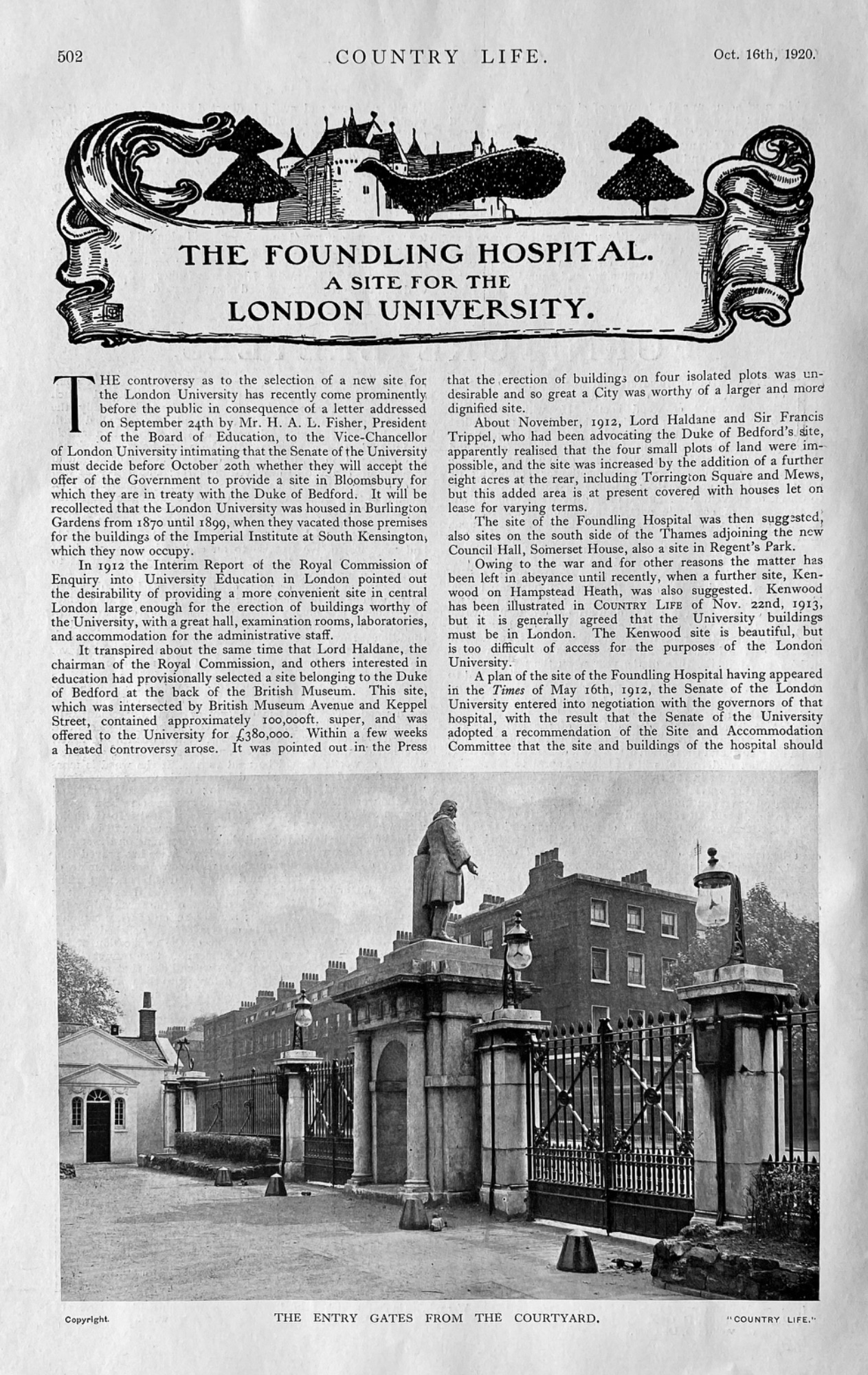 The Foundling Hospital. A Site for the London University. 1920.