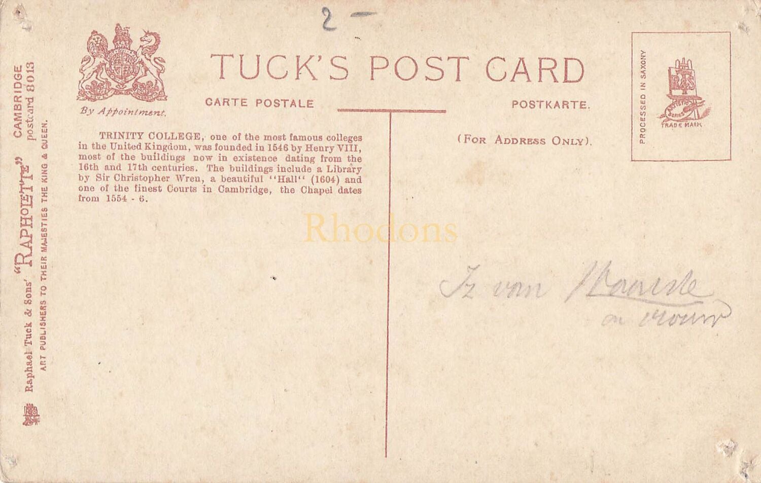 Raphael Tuck & Sons, Tucks Vintage Postcards | Rhodons Postcards Online ...
