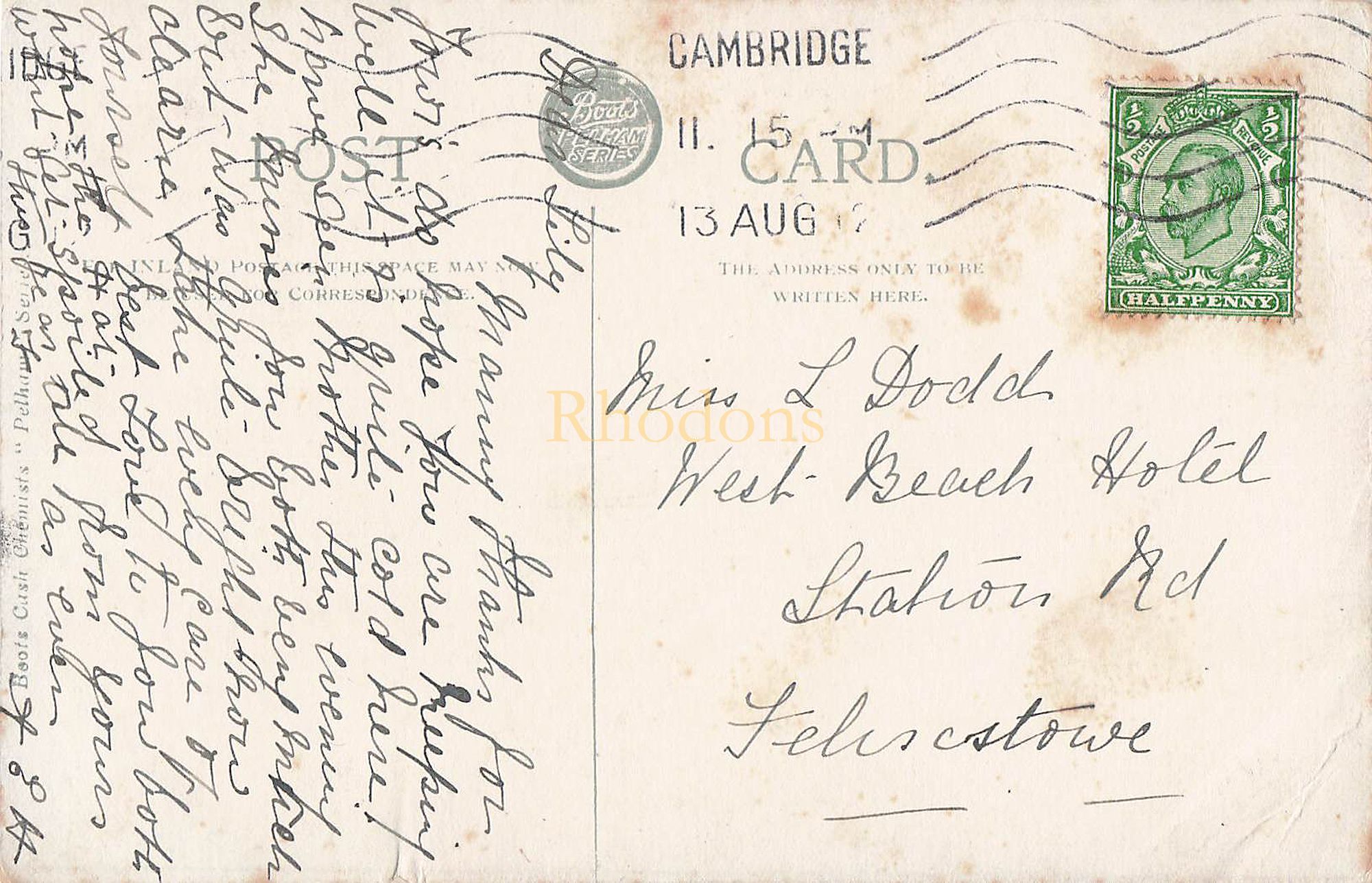 Genealogy Postcard-Miss Lilly DODD, Seago Street Lowestoft 1905 ...