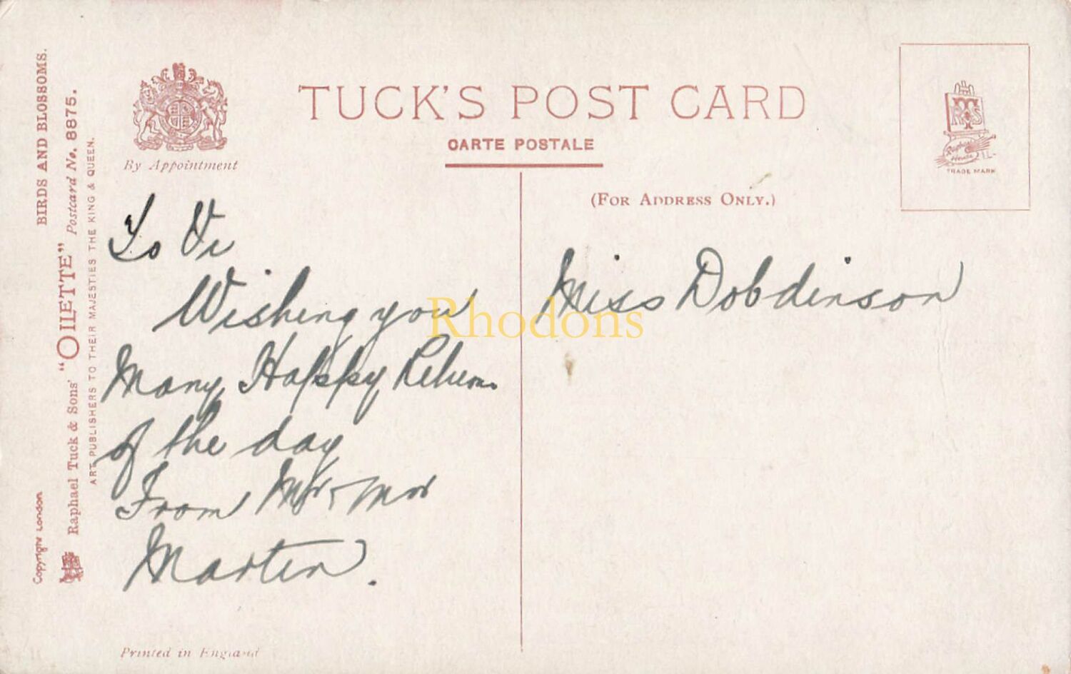 Raphael Tuck & Sons, Tucks Vintage Postcards | Rhodons Postcards Online ...