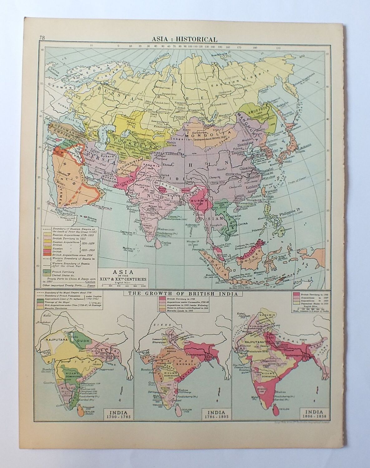 Vintage Map-Historical Asia-The Growth of British India-Cassells 1930s ...