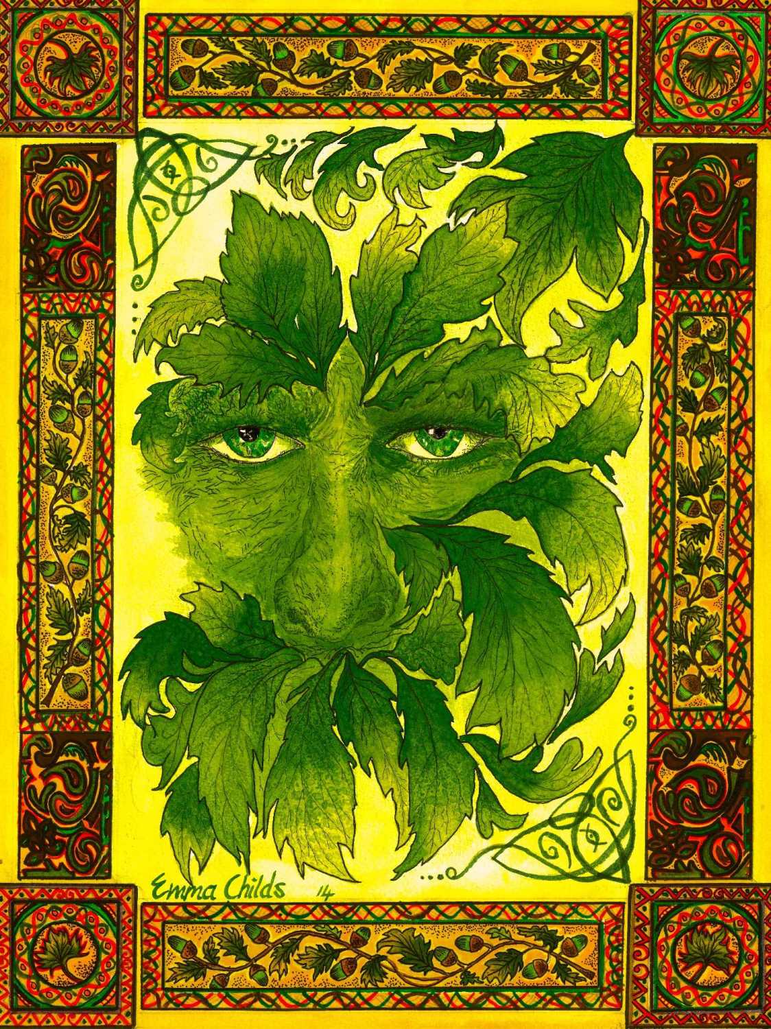 Green man painting artwork by emma childs