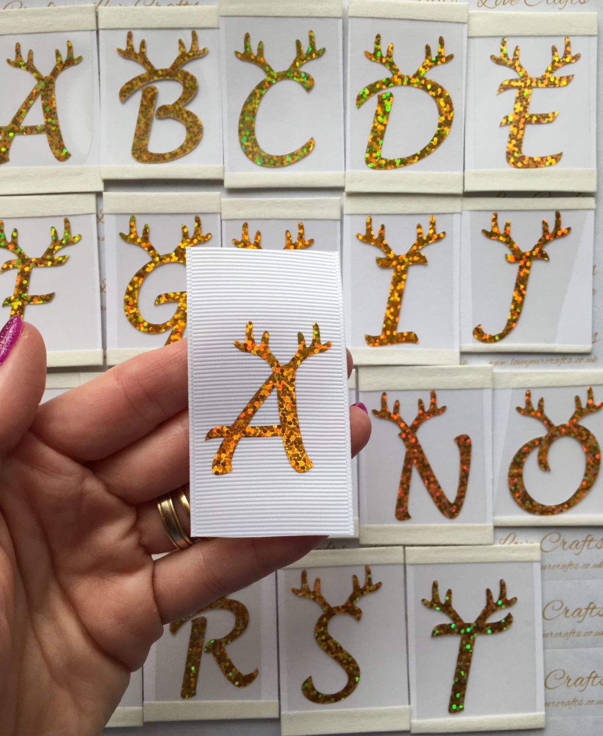 LC Vinyl - Medium Gold Holographic Antler Letter