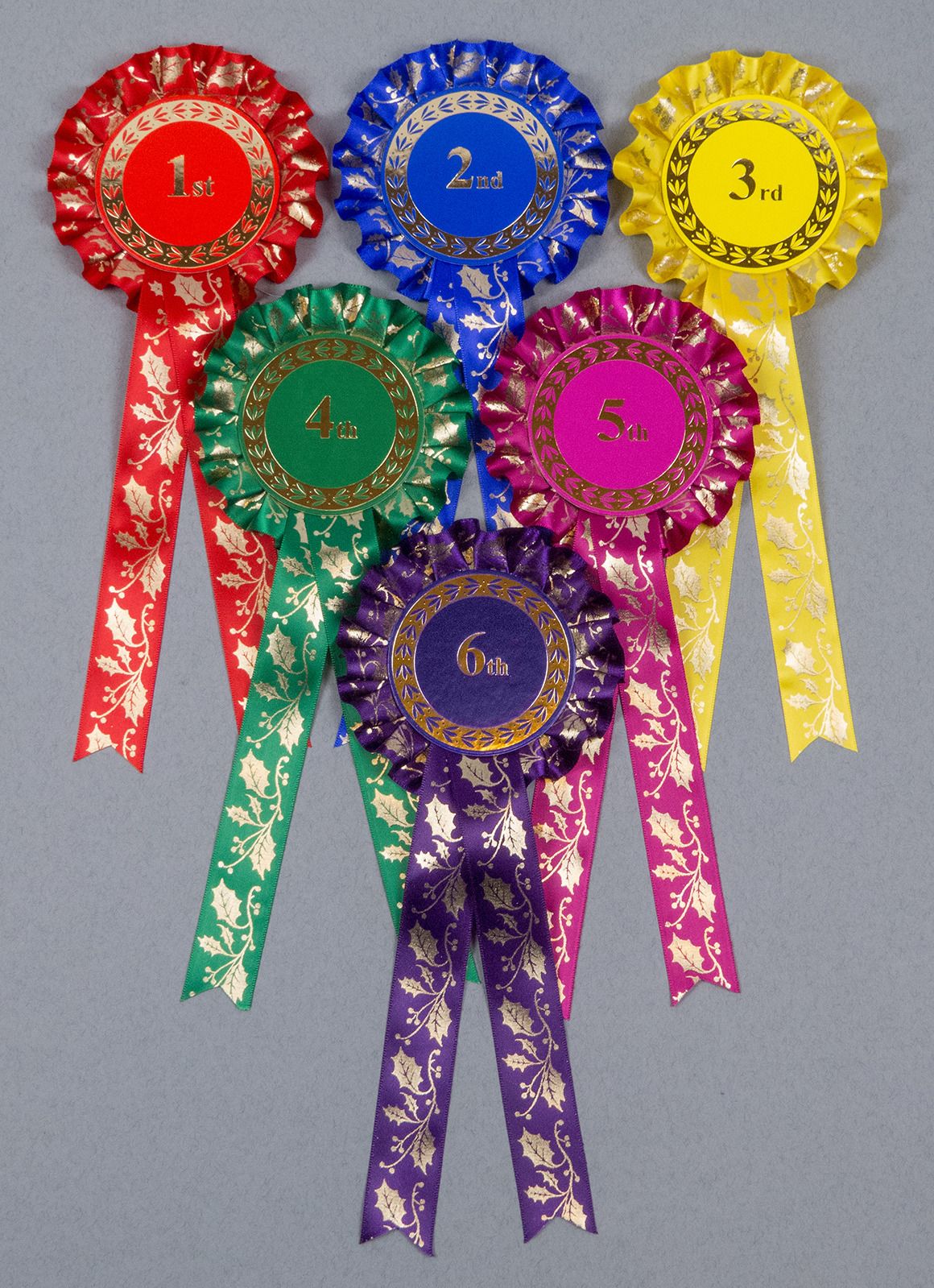 Large Christmas 2-Tier Rosettes, Wide Tails, Set 1st-6th