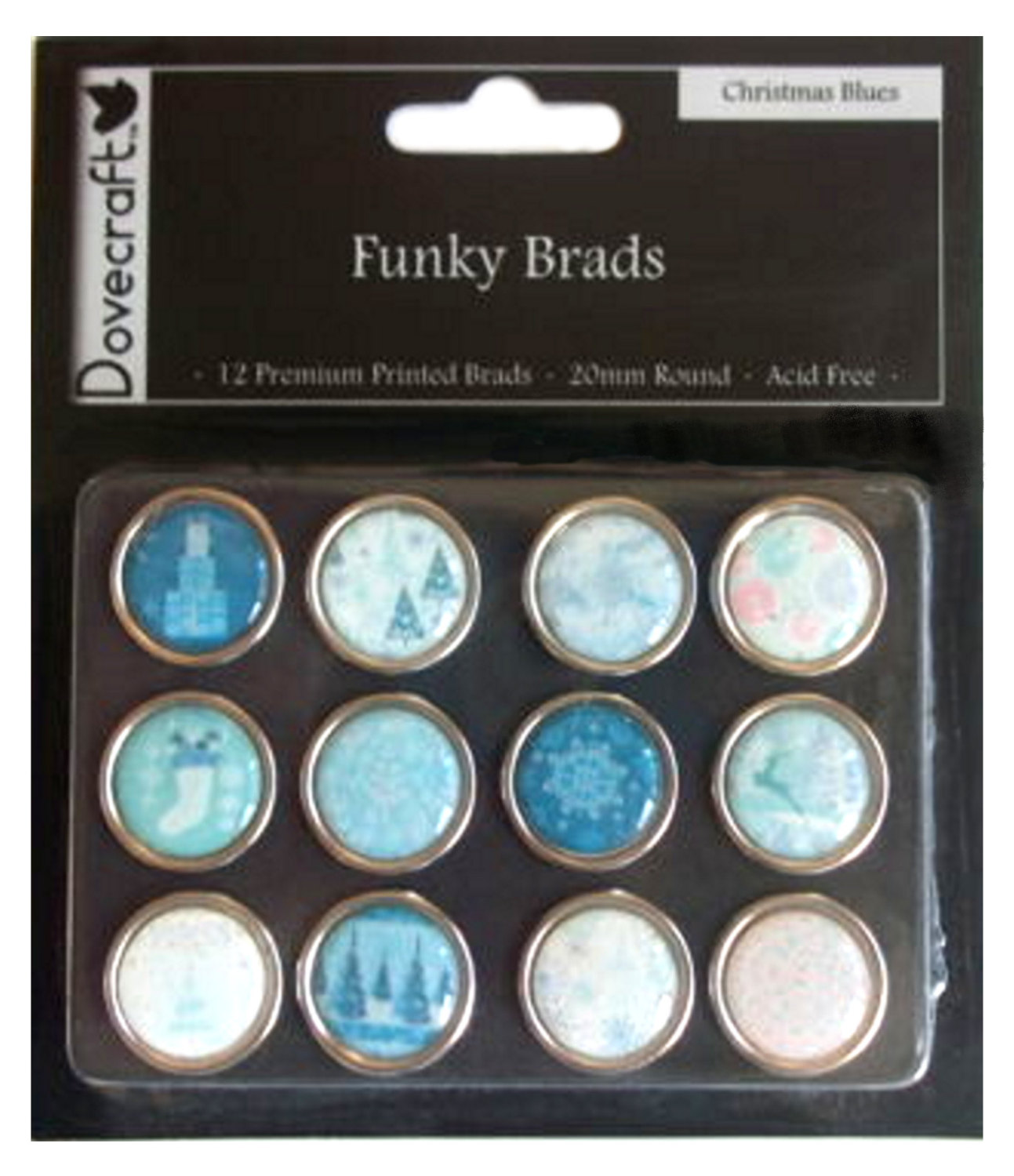 Widget Crafts Shop | Dovecraft Funky 20mm Brads - Christmas Blues