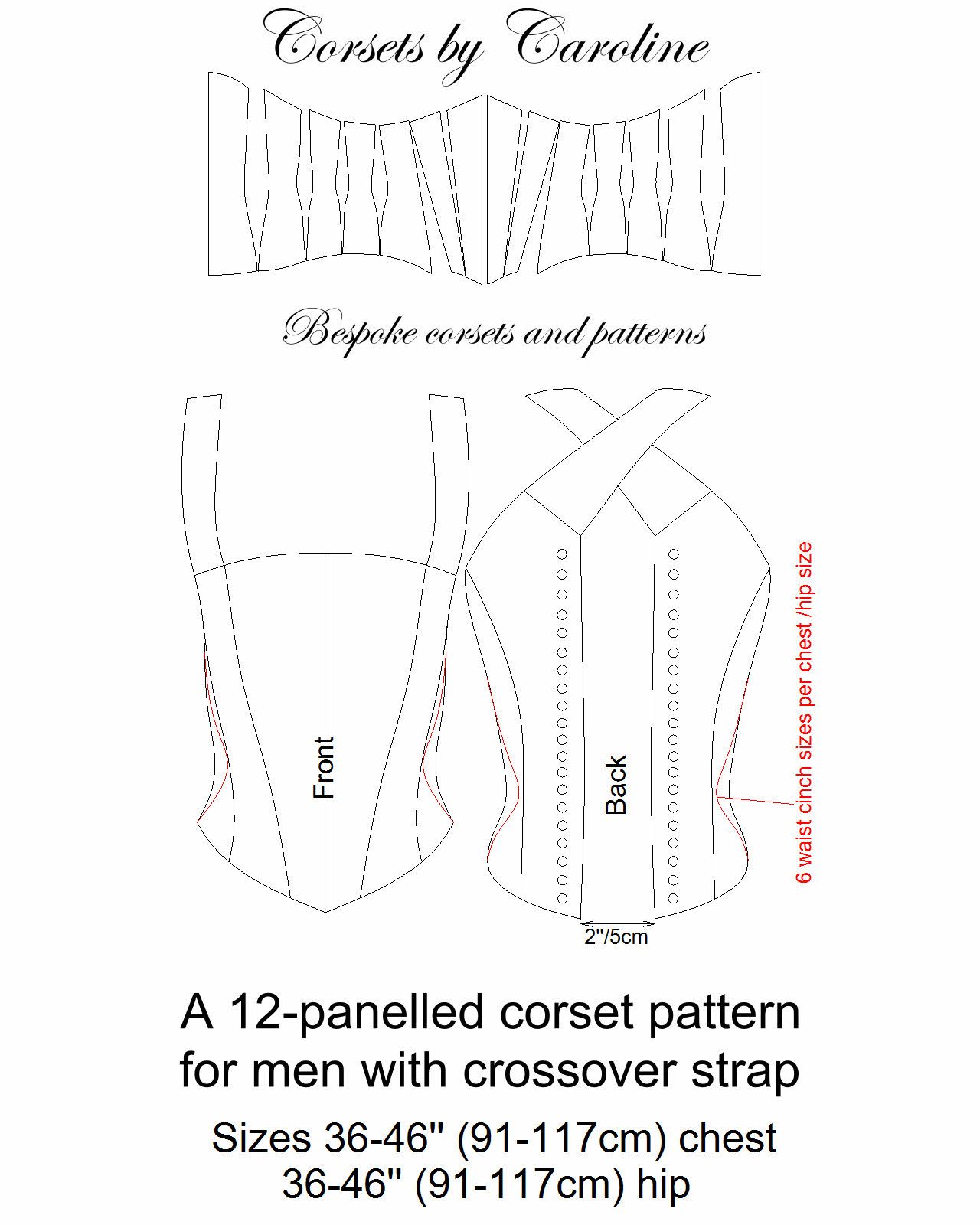 Male corset with rear crossover strap digital pattern