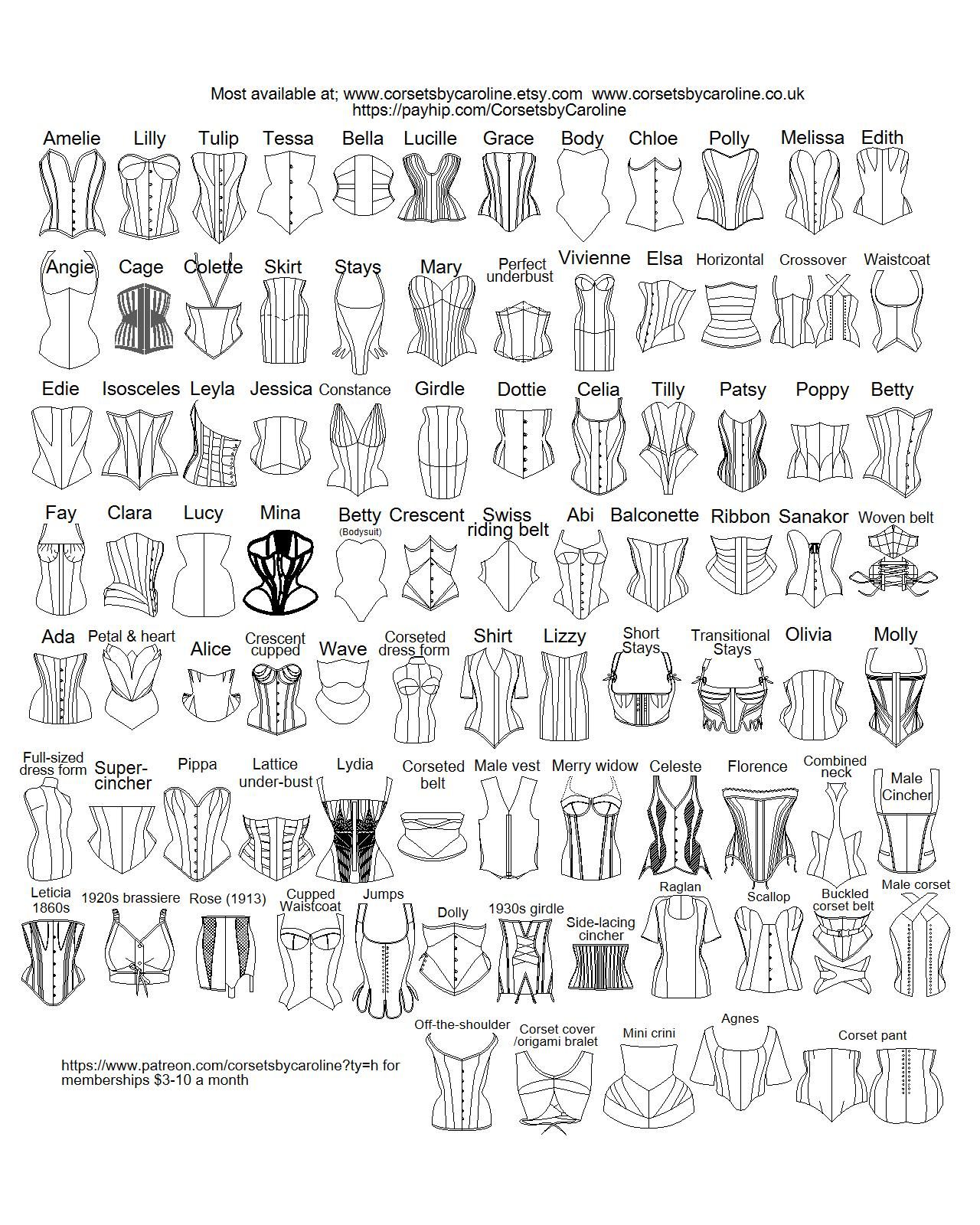 Corset patterns and one-off bespoke corsets from Corsets by Caroline