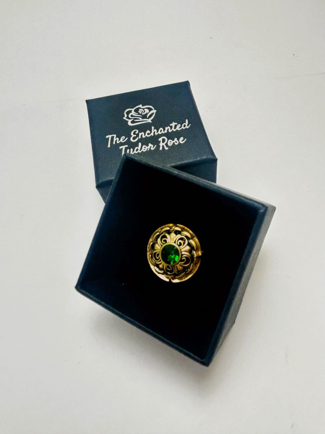 Medieval Renaissance Ring - antique golden with emerald crystal ...