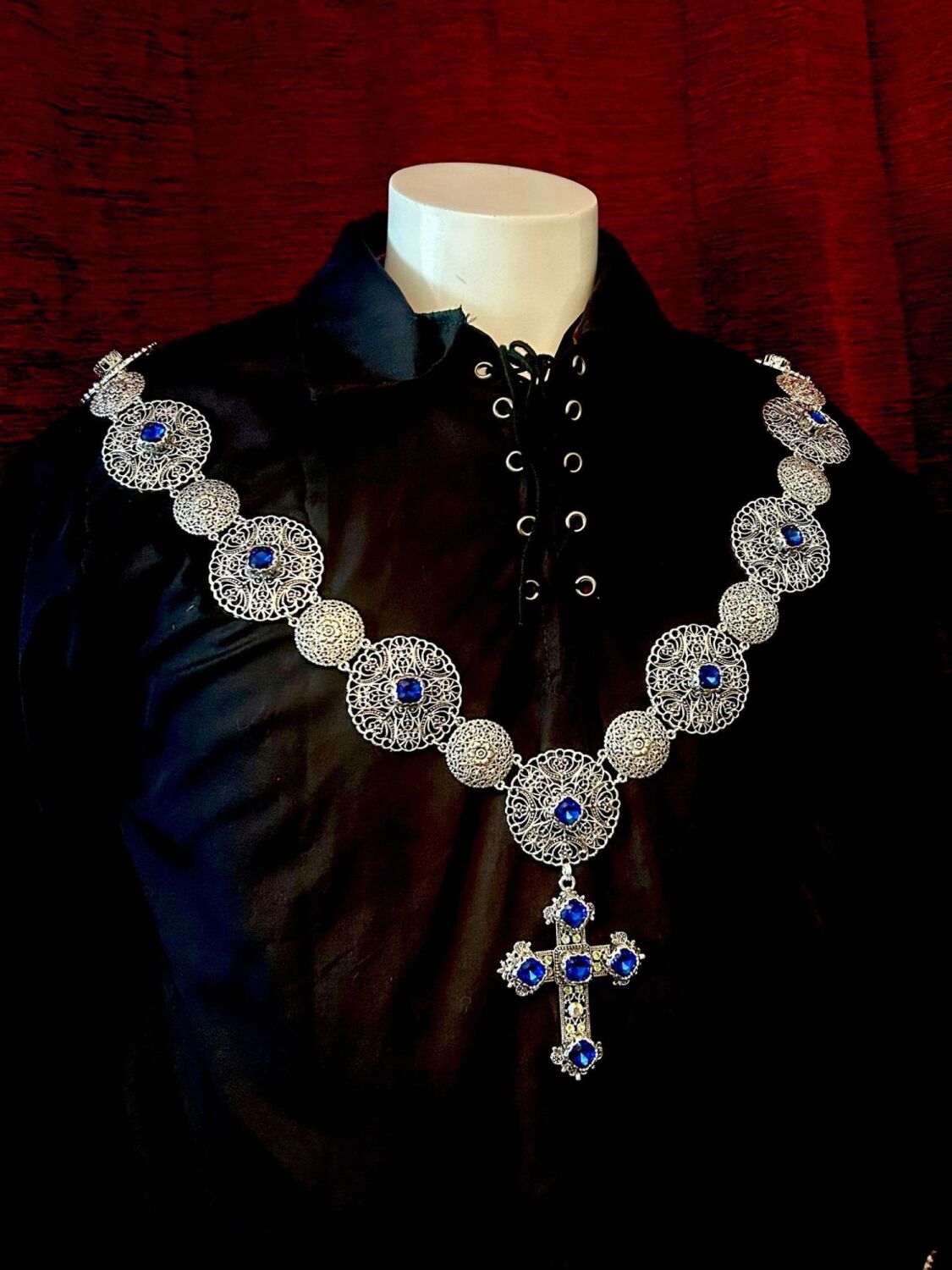 Silver Rose Cross Chain Of Office, Tudor Lord, with sapphire blue ...