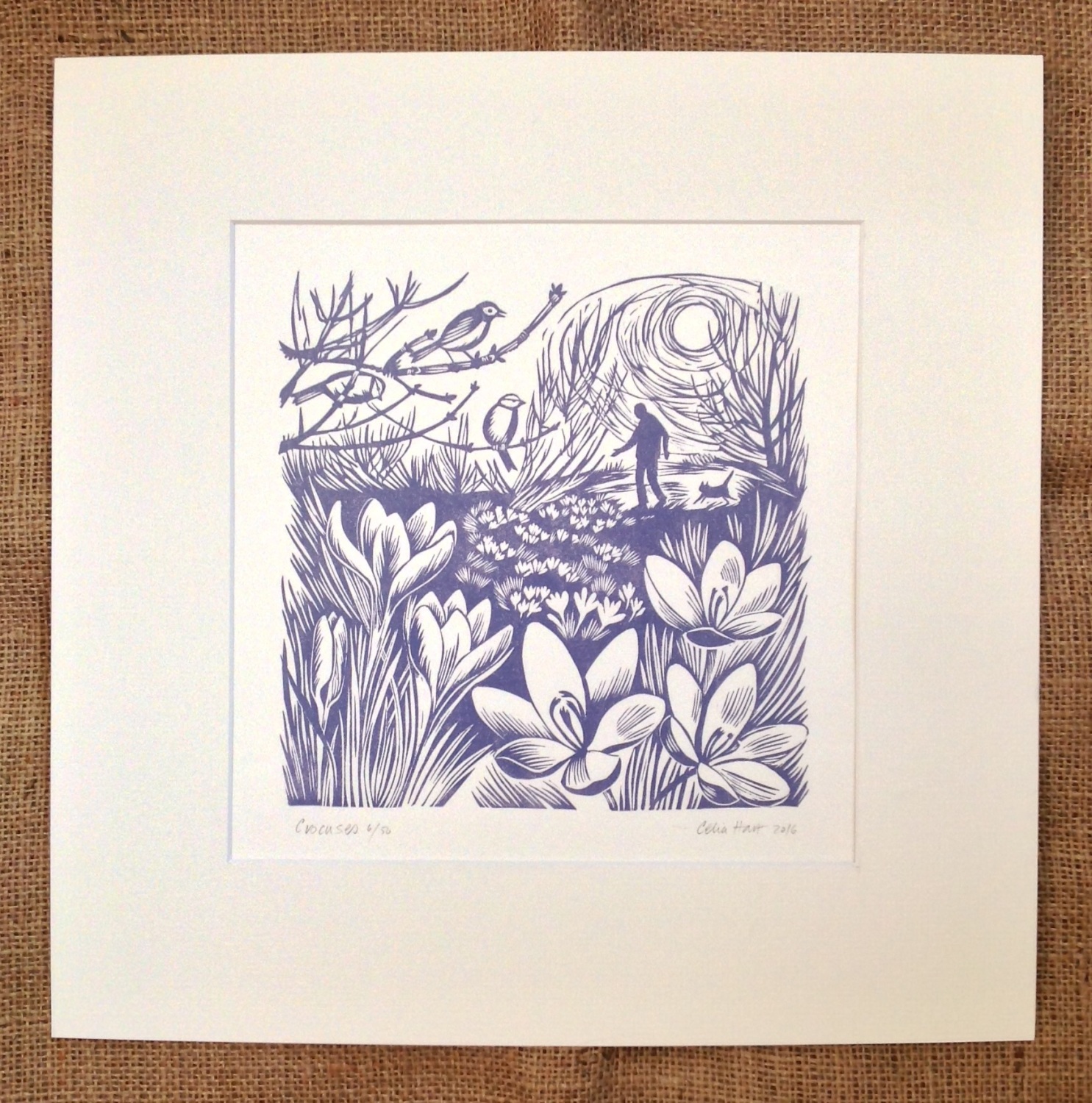 crocuses - linocut