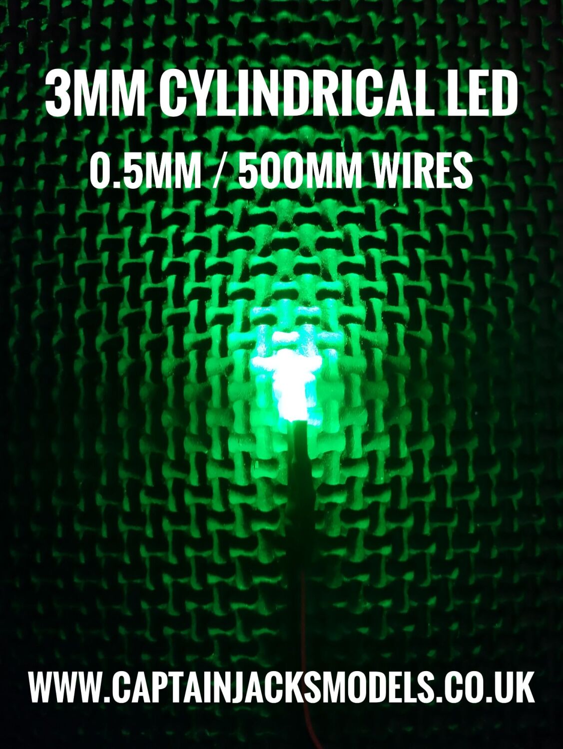 Prewired GREEN 3mm Cylindrical LEDs 0.5mm Wires 500mm Long - LEDs ...