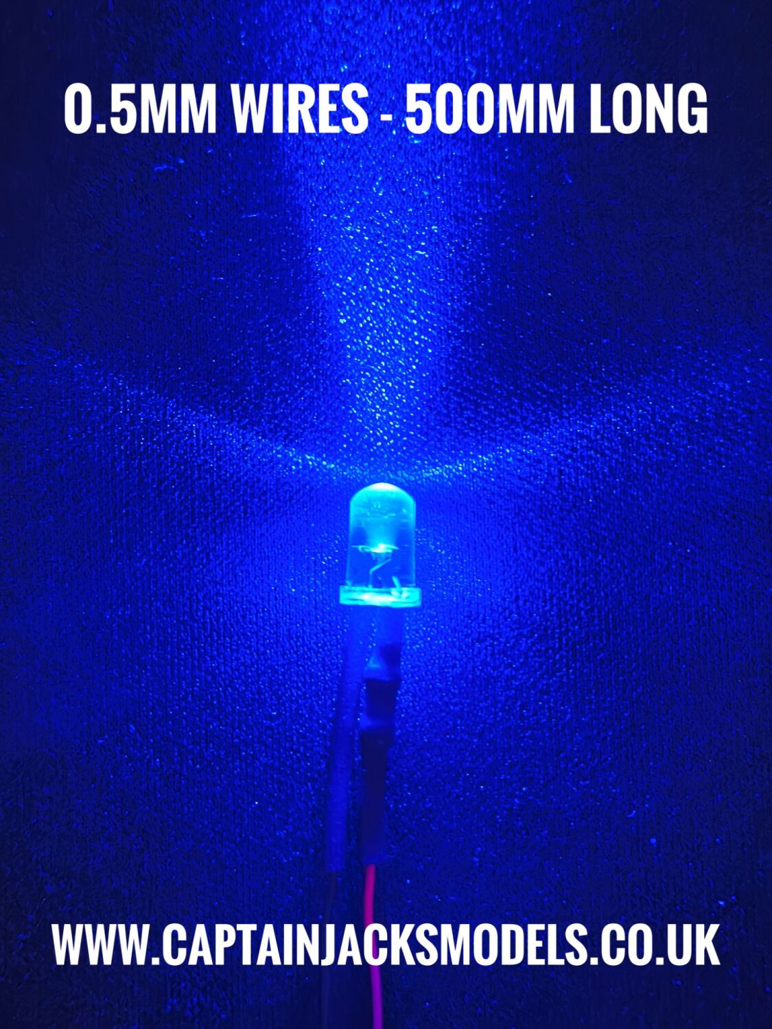 5mm Prewired Ultra Bright BLUE Round Top LED With 0.5mm Diameter 500mm ...