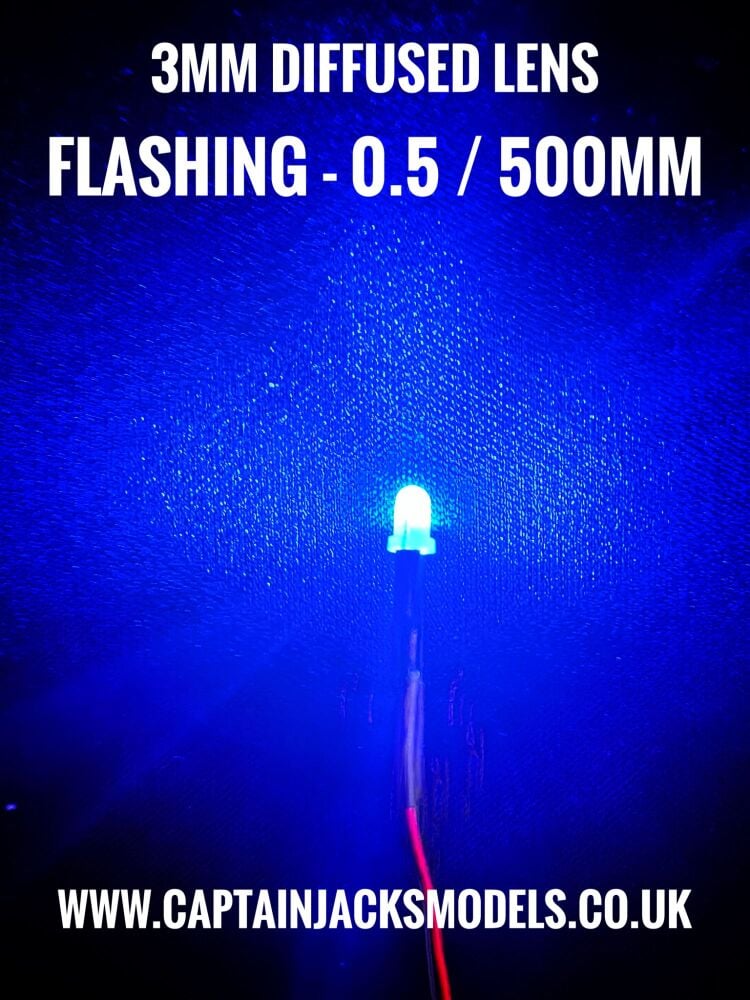 3mm Prewired LEDs 0.5mm WIRES Diffused BLUE FLASHING - 3mm Prewired ...