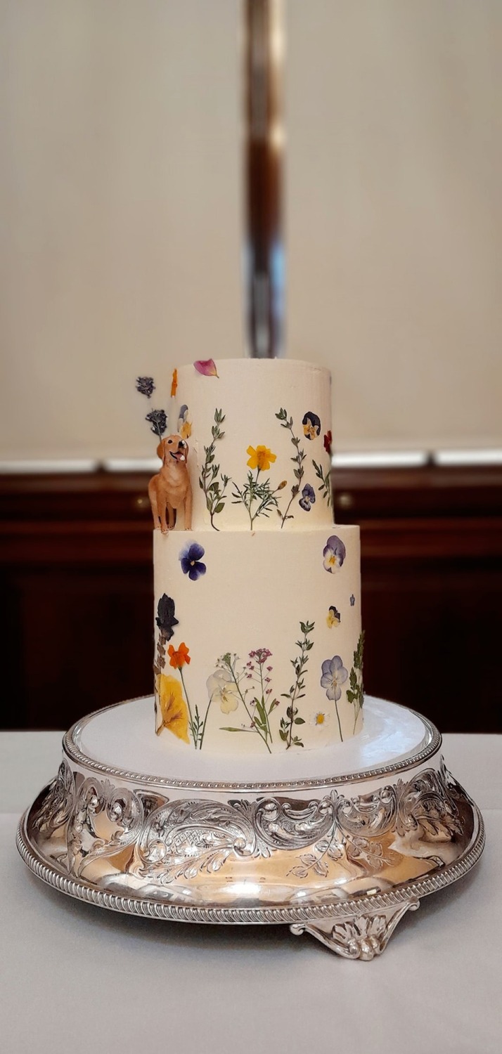 Pressed flower wedding cake