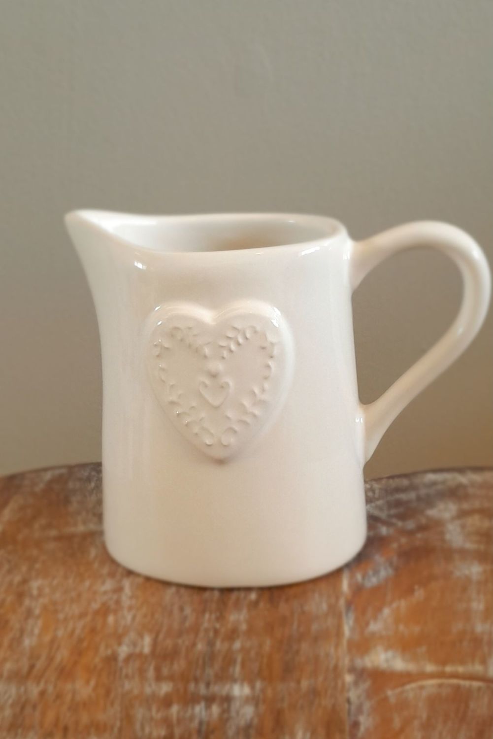 White Stoneware Embossed Heart Jug