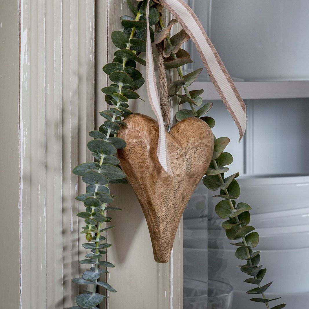 Three Vintage Natural solid wooden Chubby hanging hearts in small from ...
