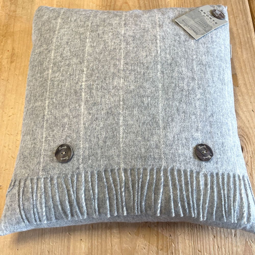 Bronte Cushion Silver Grey Pinstripe Merino Lambswool with feather ...