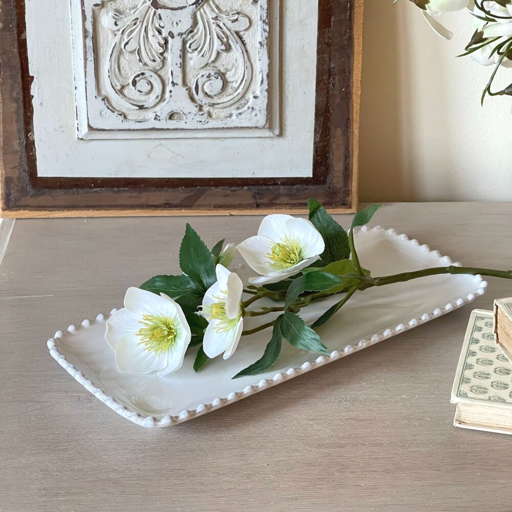 Fine white stoneware rectangular plate with beaded edge in our Pearl ...