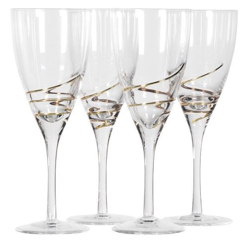 Set Of 4 Beautiful Gold Swirl Red Wine Glasses