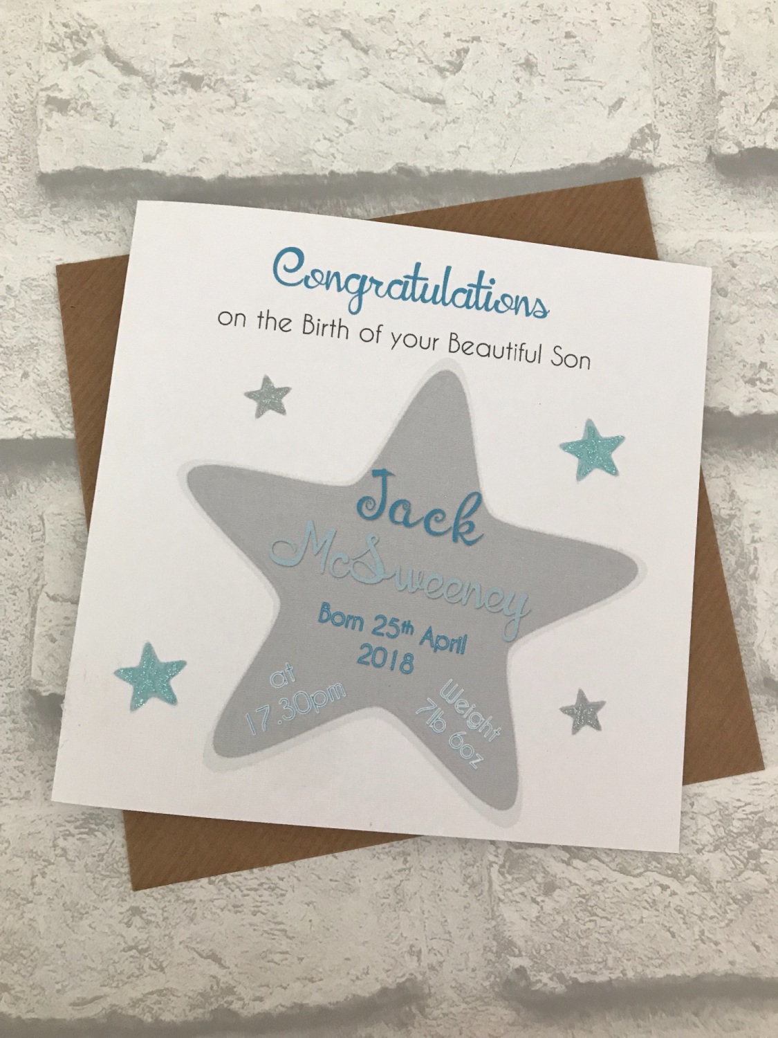 New Baby Boy Personalised Card with DOB details
