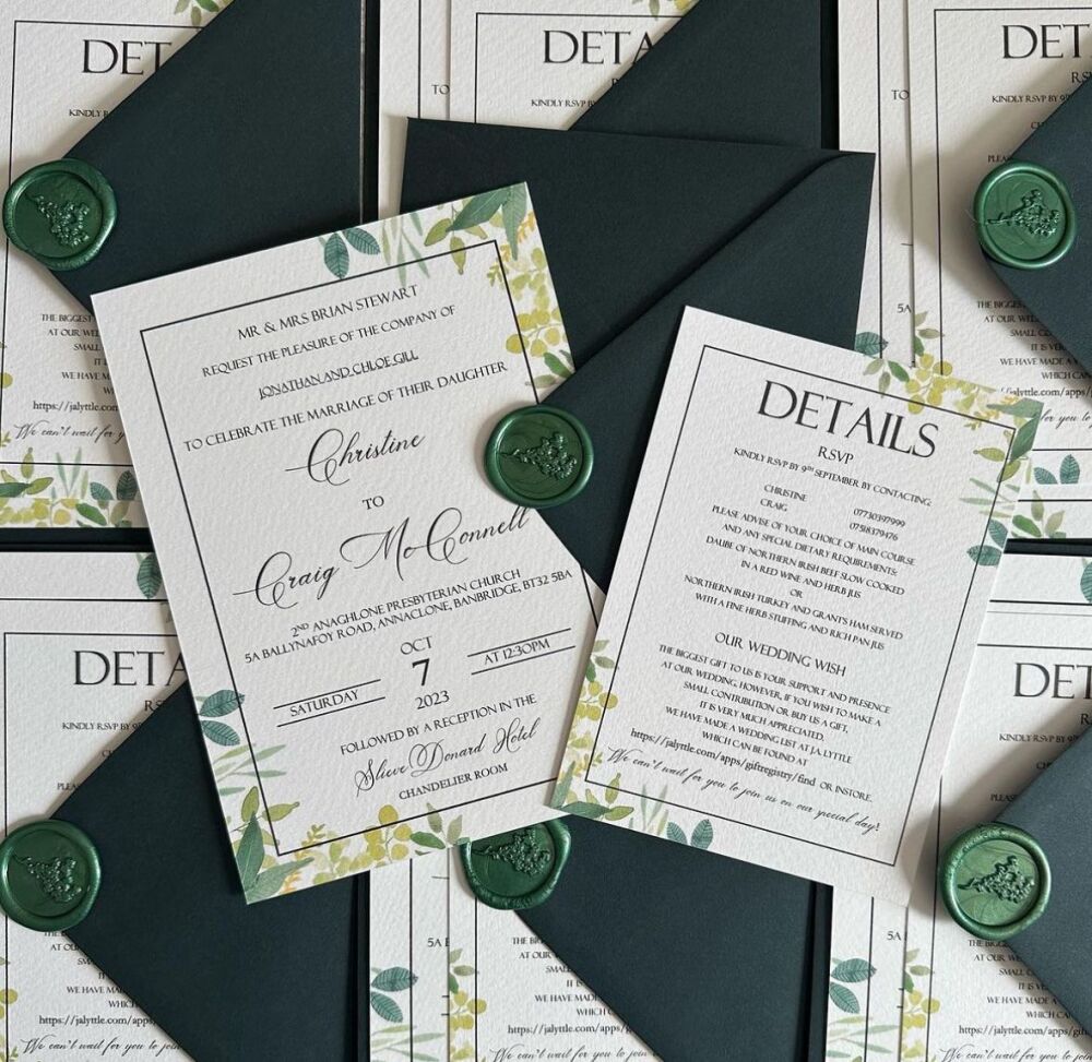 Flat wedding invitations, Epiphany Designs NI Wedding Stationery