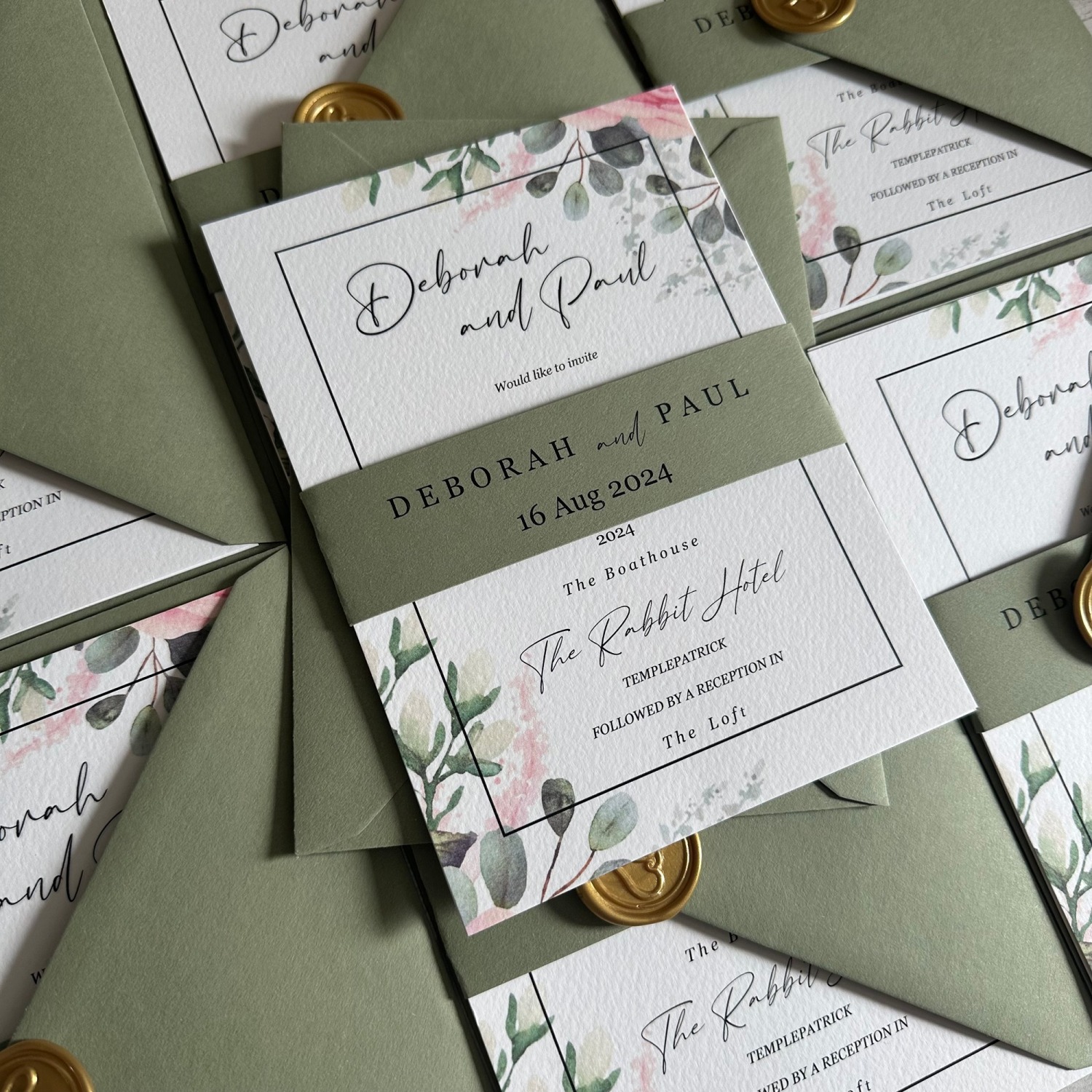 Flat wedding invitations, Epiphany Designs NI Wedding Stationery